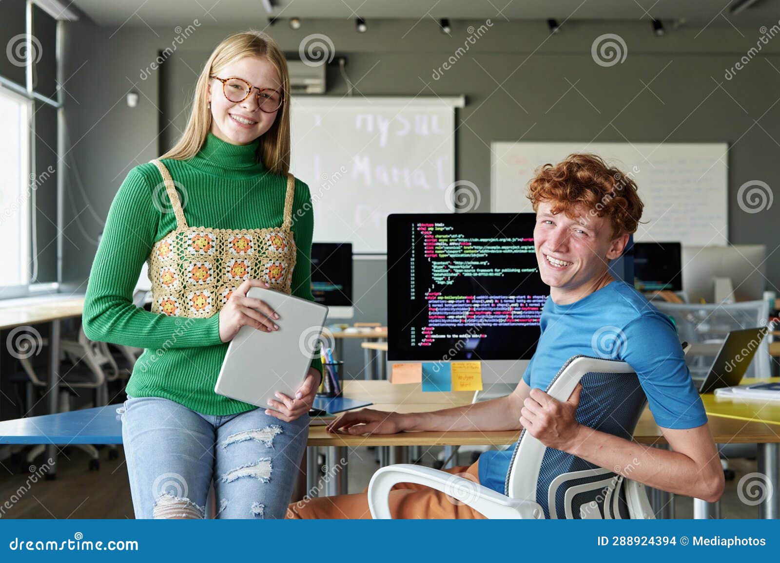 Students Having it Lesson at School Stock Photo - Image of college ...