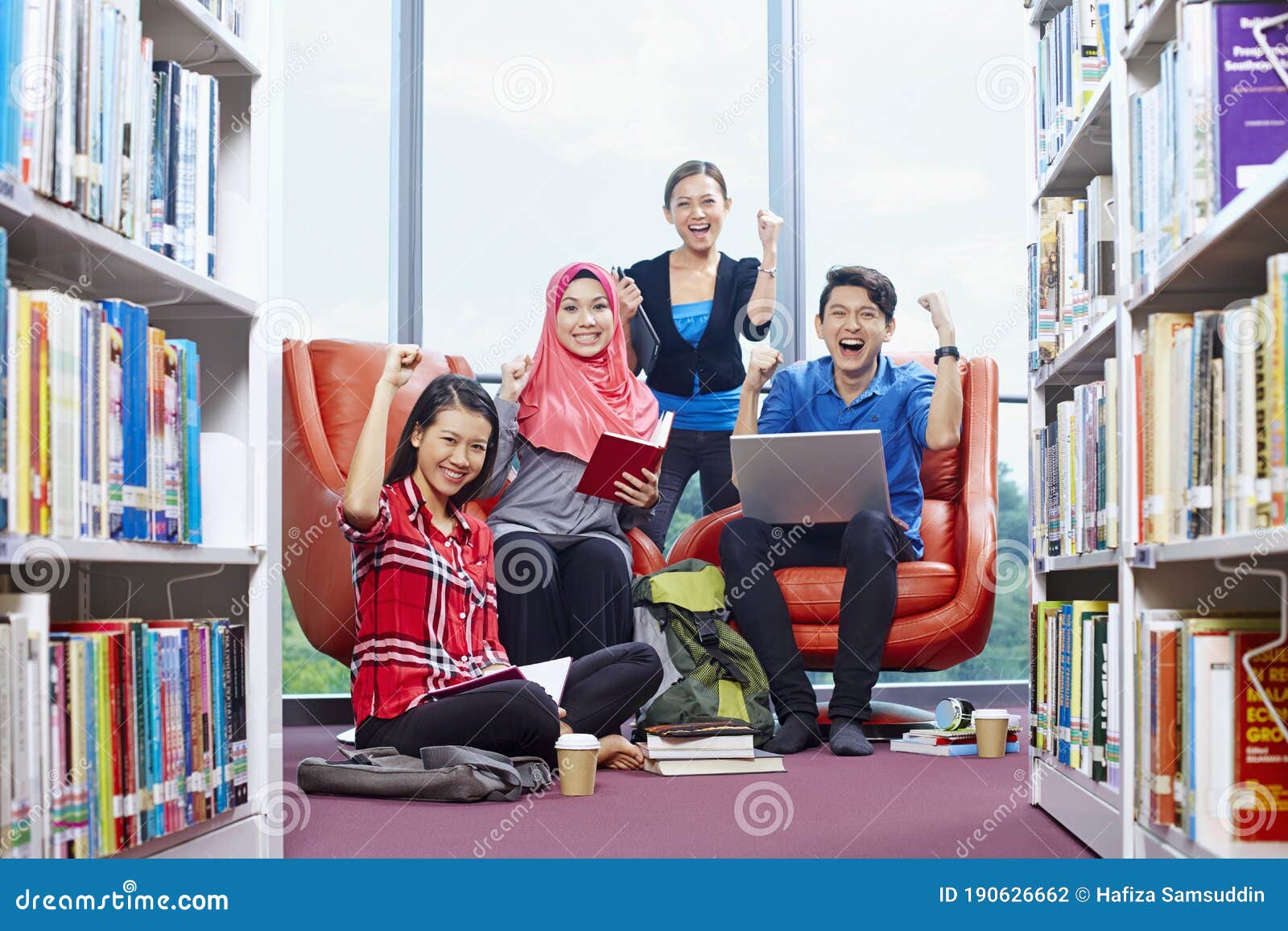 Students Having Study Group in Library. Conceptual Image Stock Photo ...
