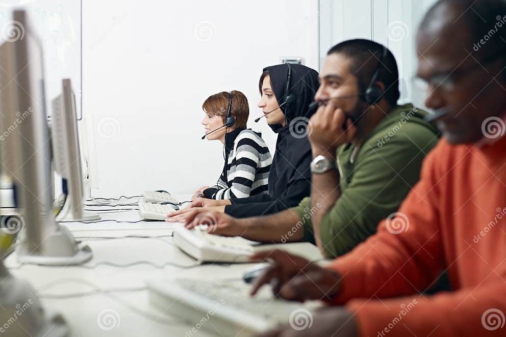 Students with Headset in Computer Lab Stock Photo - Image of ...