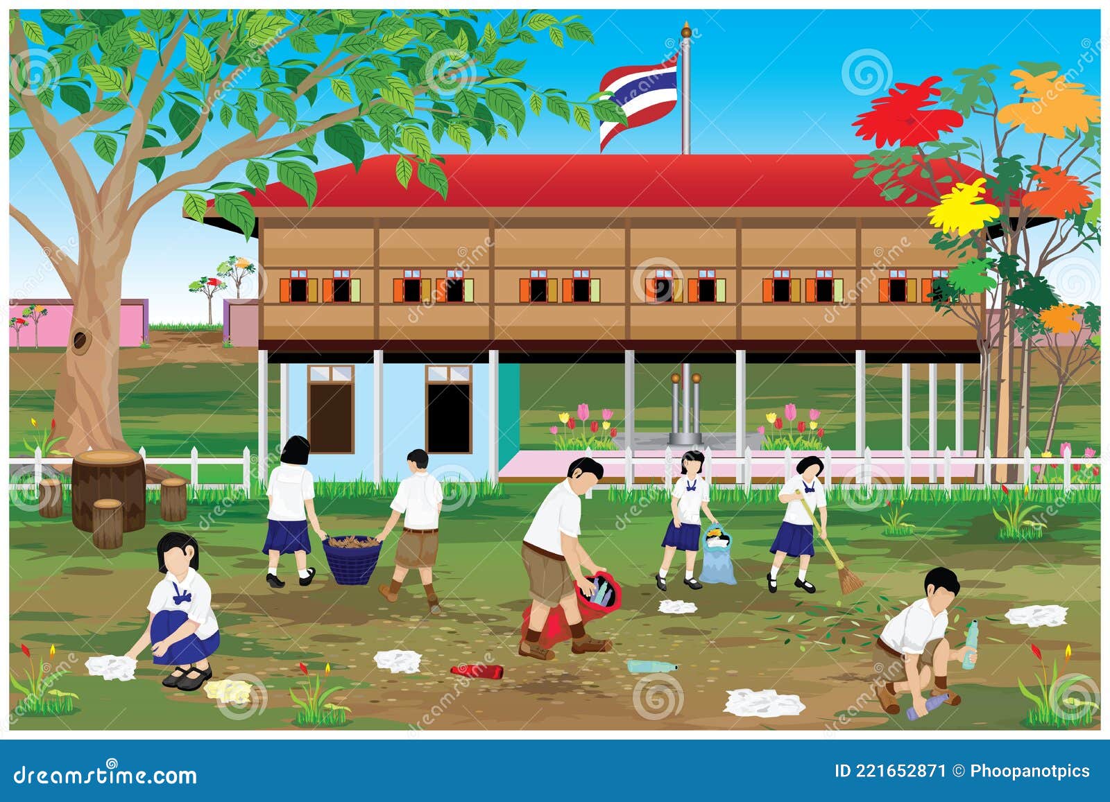 The Students Helped Clean Up the Garbage in the School Area Stock ...