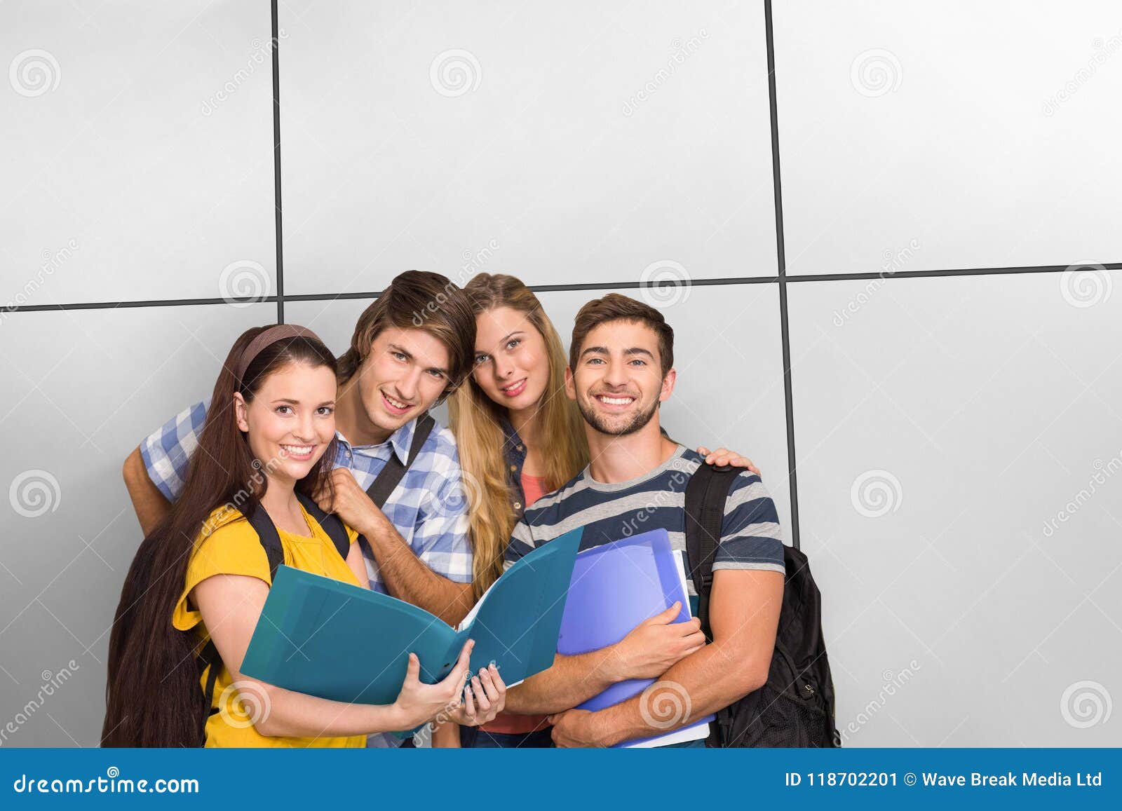 Composite Image of Students Holding Folders at College Corridor Stock ...