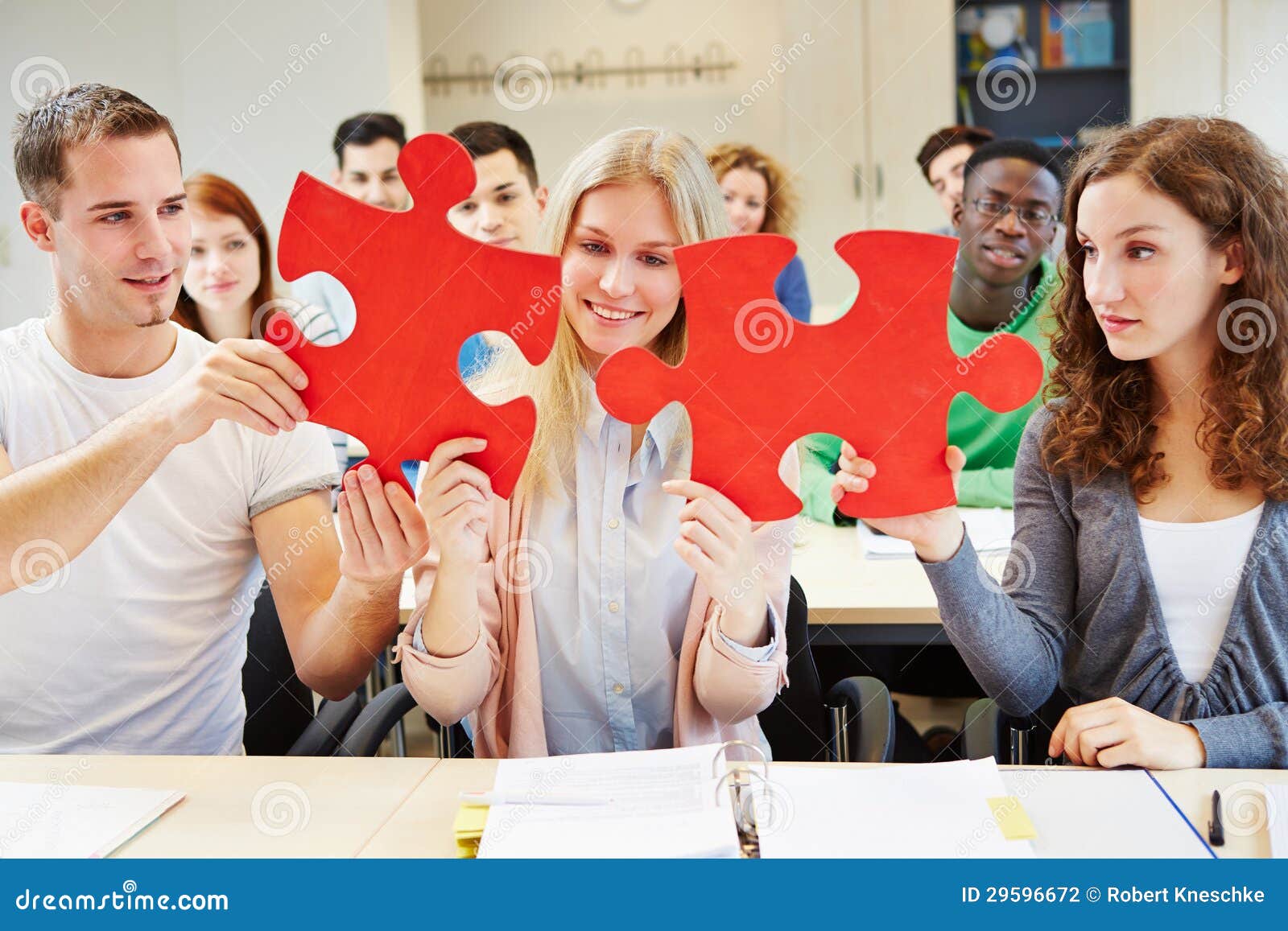 Students Holding Jigsaw Puzzle Stock Photo - Image of pupil, idea: 29596672