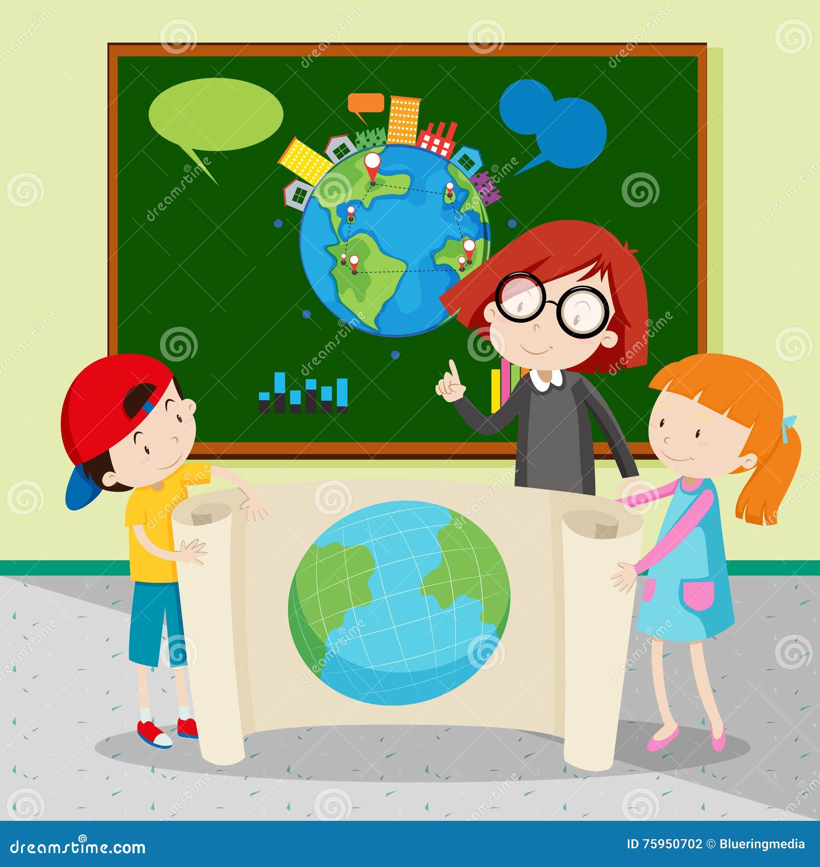 Students Holding Large World Map Stock Vector - Illustration of ...
