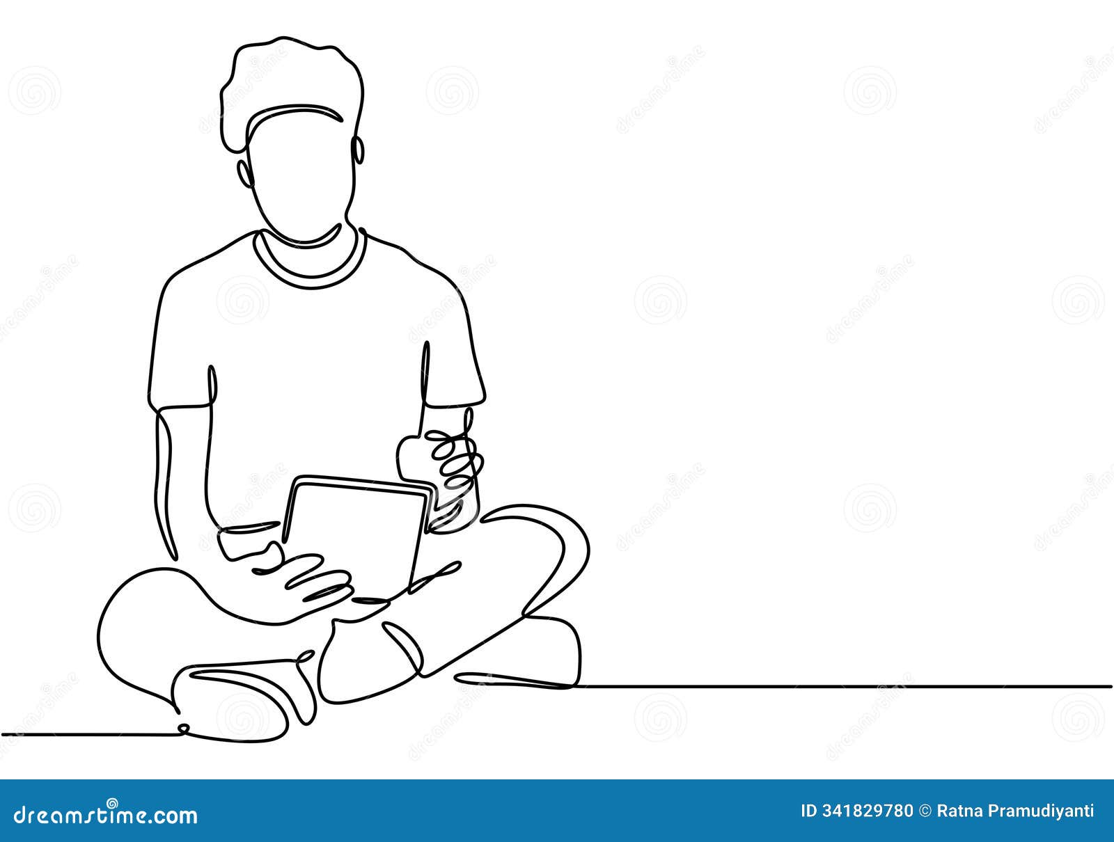 Students Holding Tablets or E-books in Continuous Line Drawing. Shift ...