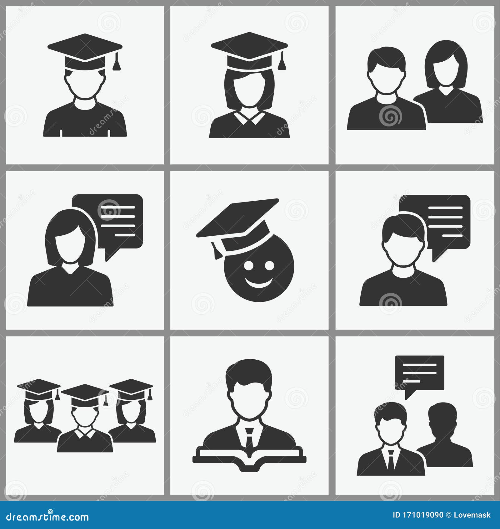 Students Icon Set. Illustrations Isolated on White Stock Illustration ...