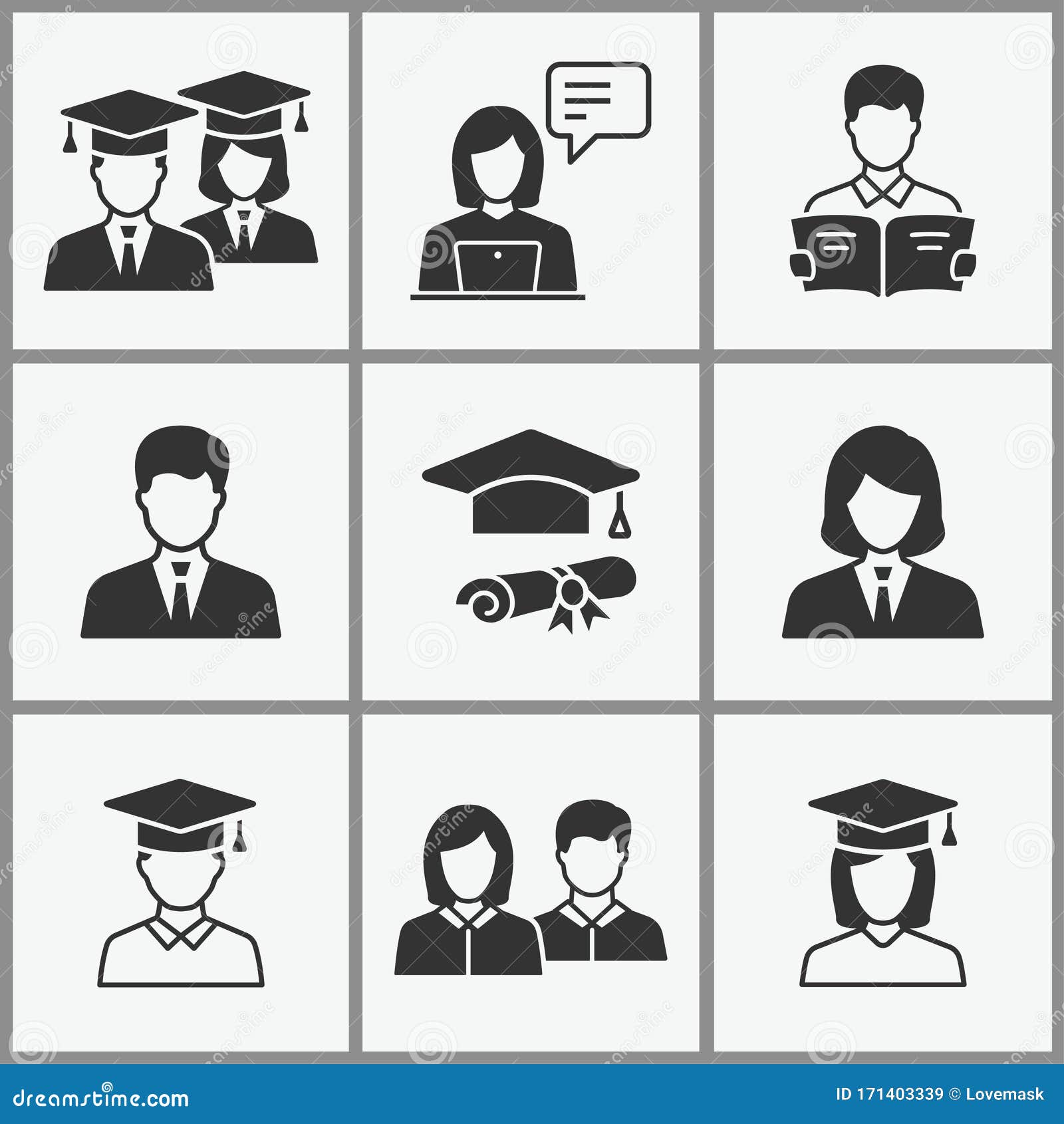 Students Icon Set. Illustrations Isolated on White Stock Illustration ...