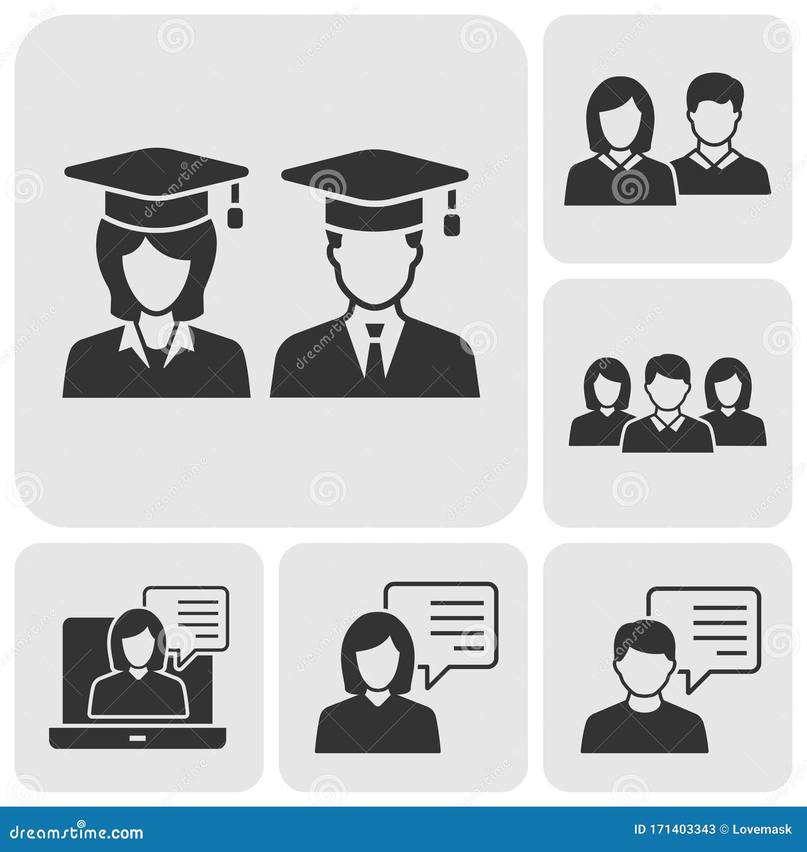 Students Icon Set. Illustrations Isolated on White Stock Illustration ...