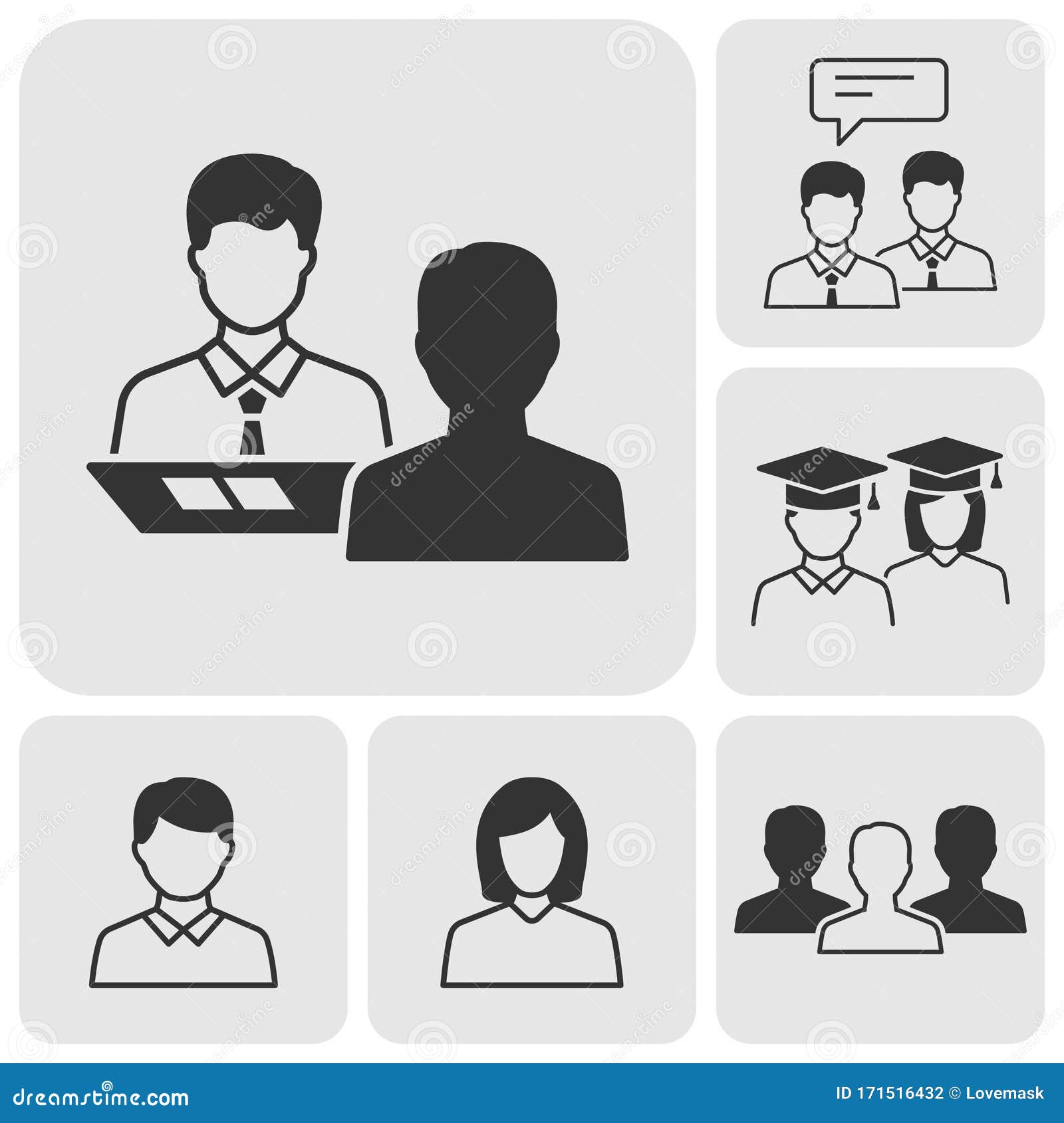 Students Icon Set. Illustrations Isolated on White Stock Illustration ...