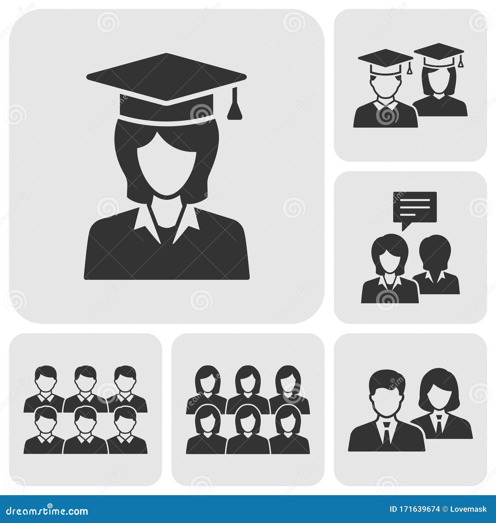 Students Icon Set. Illustrations Isolated on White Stock Illustration ...