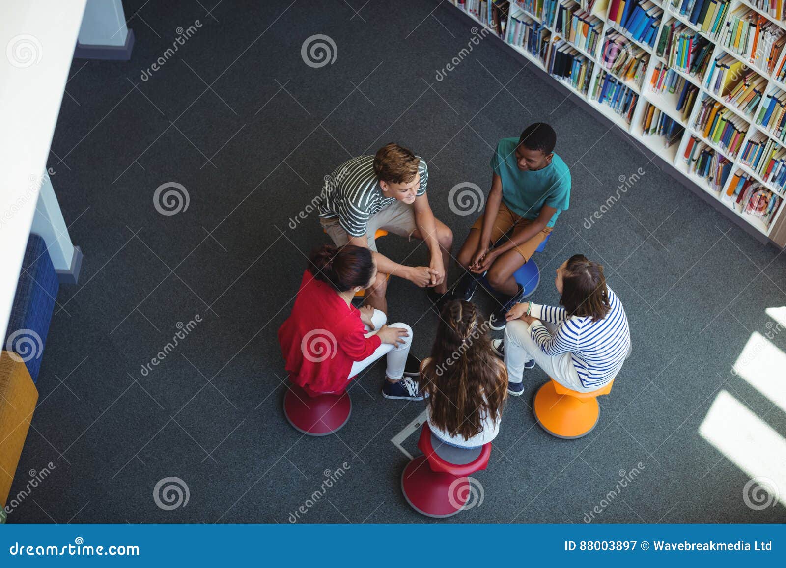 Students Interacting with Each Other in Library Stock Image - Image of ...