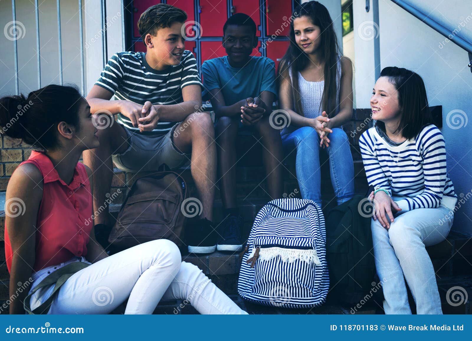 Students Interacting with Each Other on Staircase Stock Image - Image ...