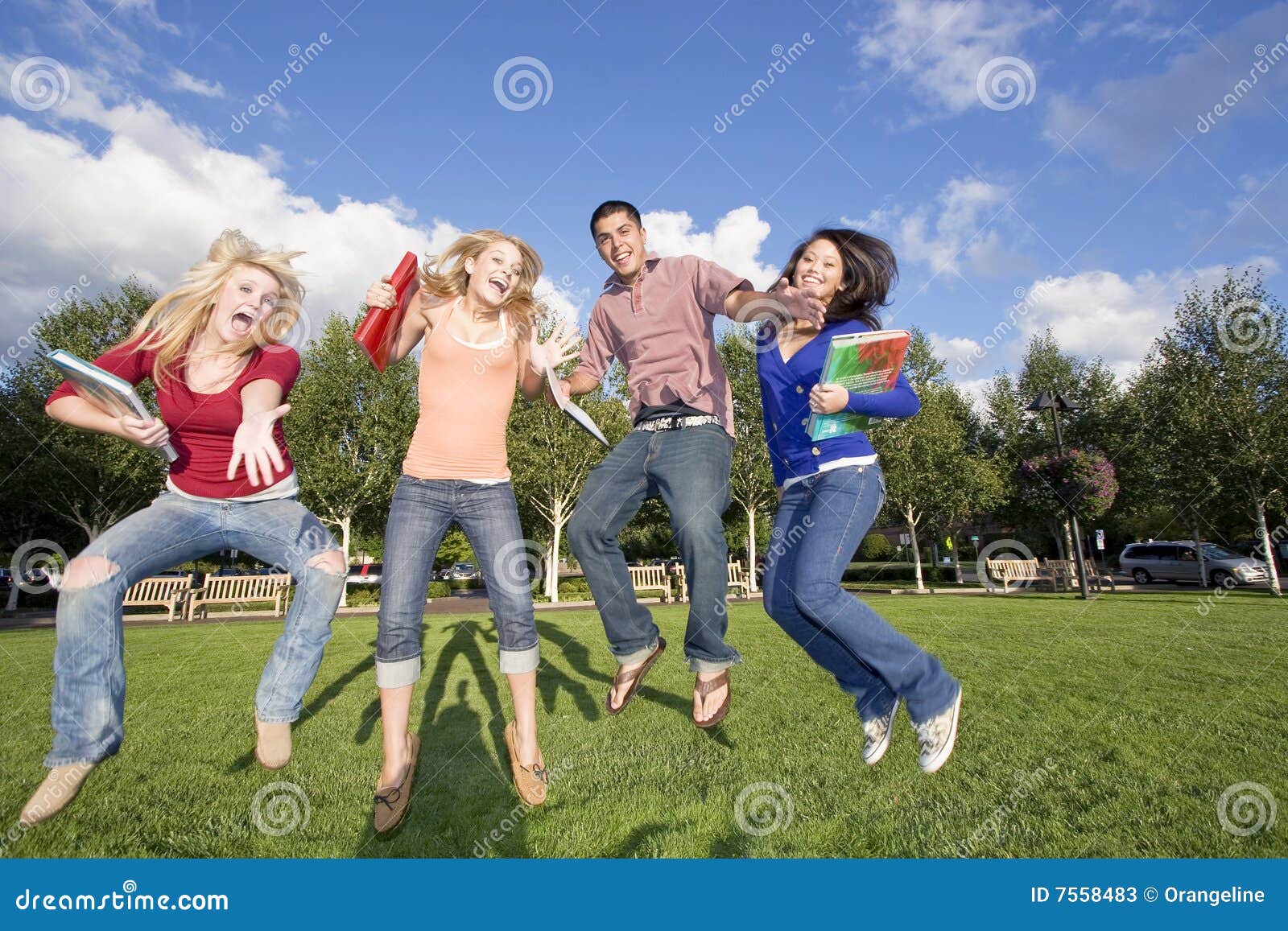 Students Jumping stock image. Image of learning, backpack - 7558483