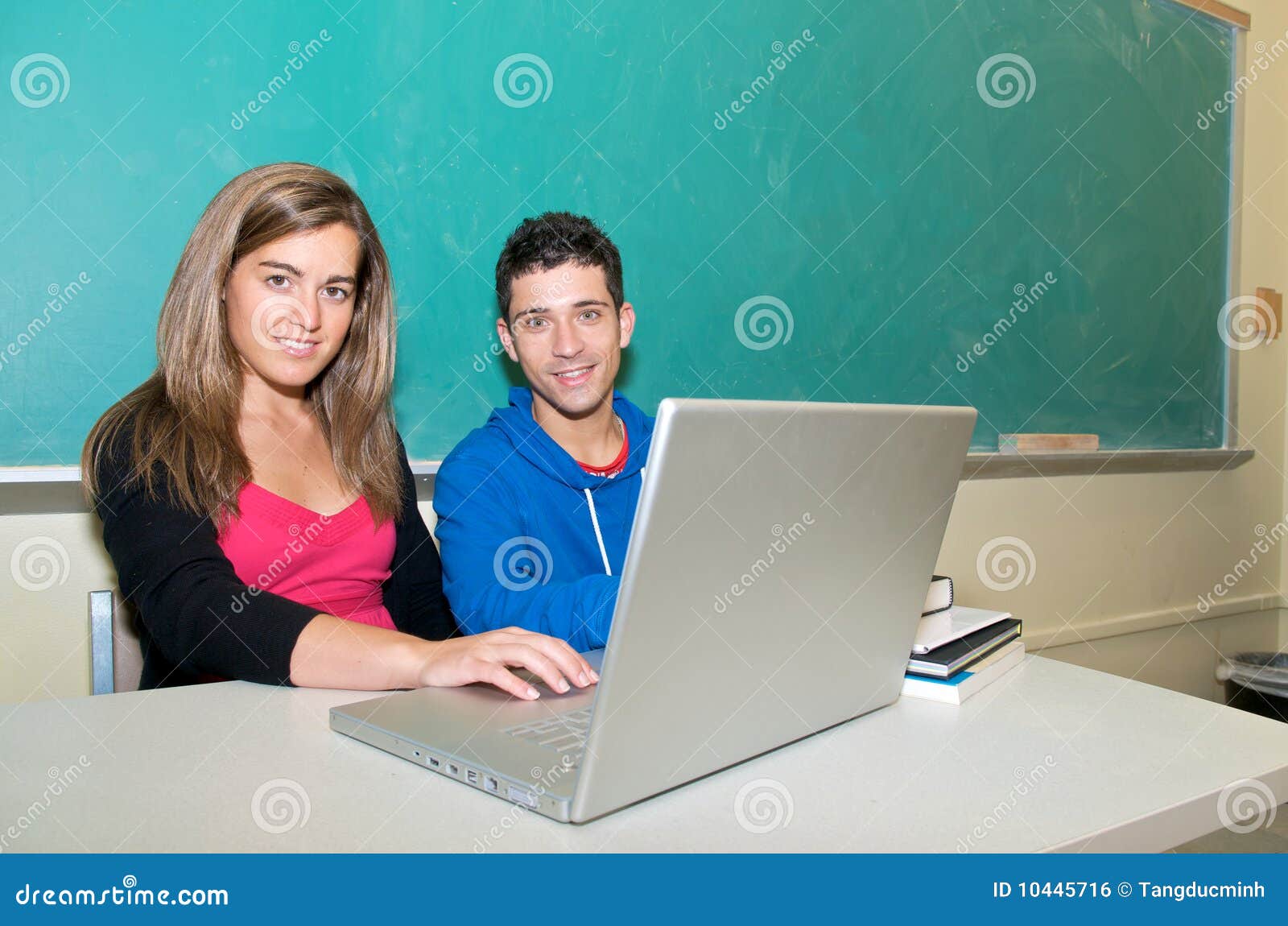 Students with Laptop in Classroom Stock Photo - Image of green, male ...