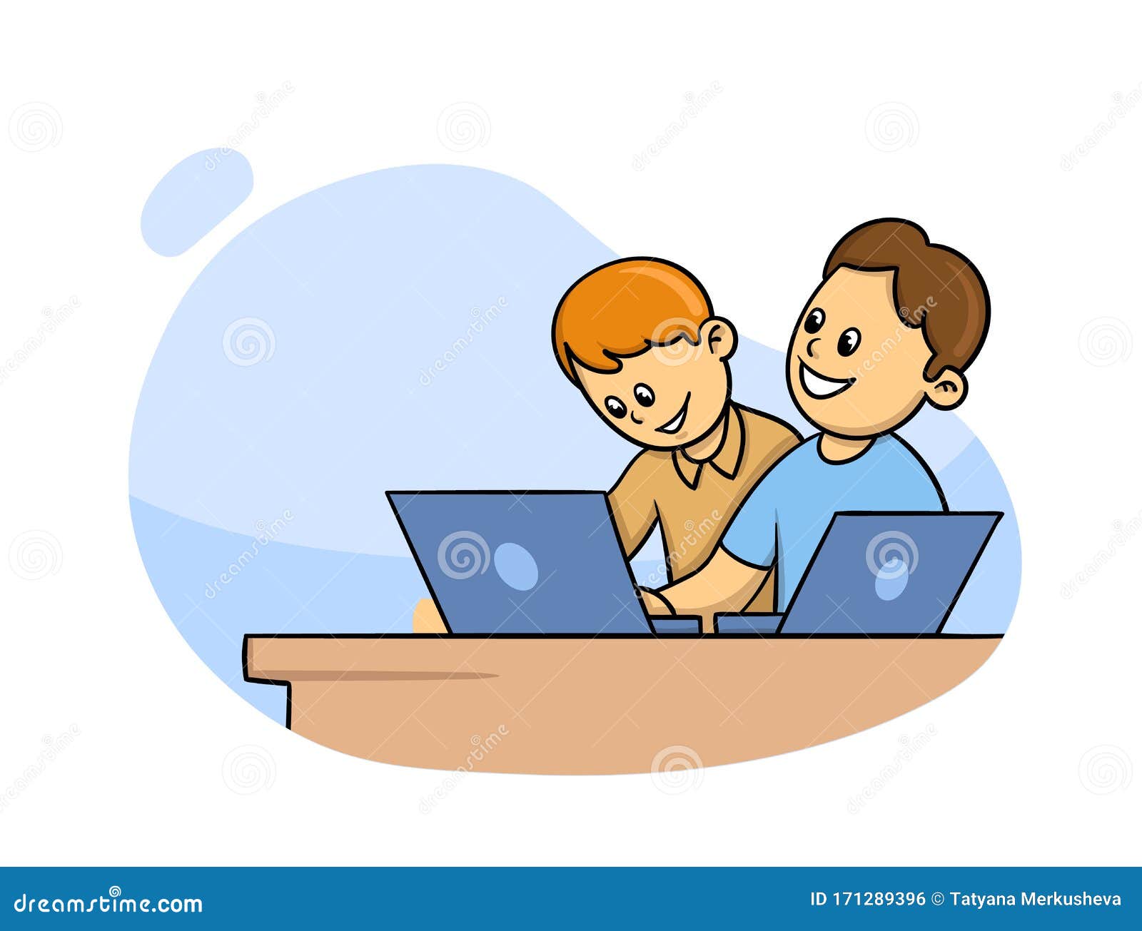 Students with Laptop. Kids Studying Computer, Playing Laptop. Children ...