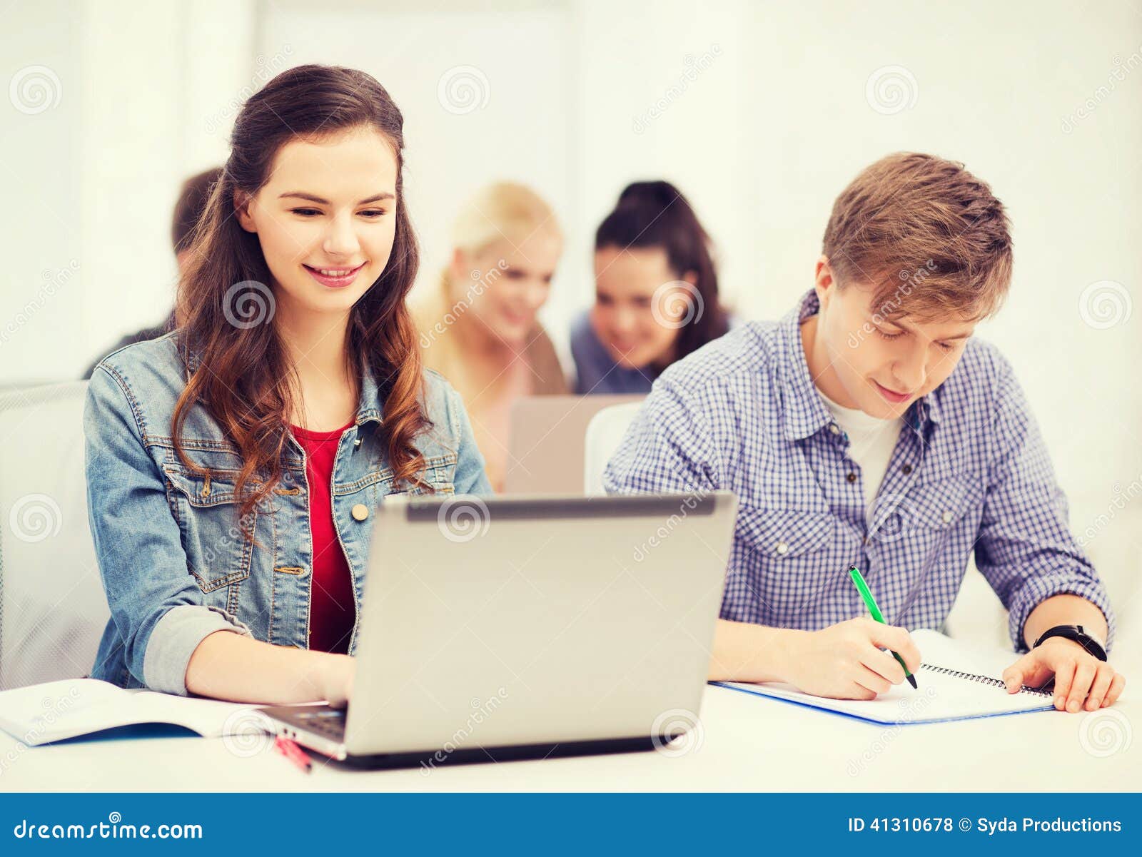 Students with Laptop and Notebooks at School Stock Photo - Image of ...