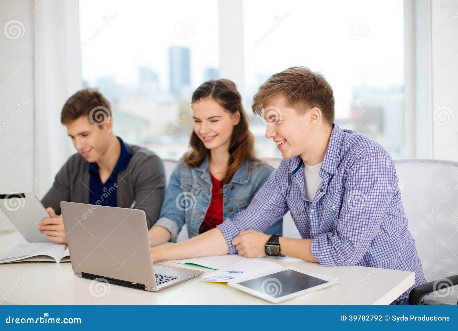 Students with Laptop, Notebooks and Tablet Pc Stock Photo - Image of ...