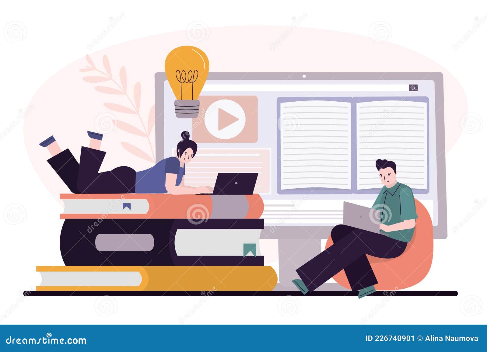 Students with Laptops Taking Courses or Watching Webinars. Cartoon ...