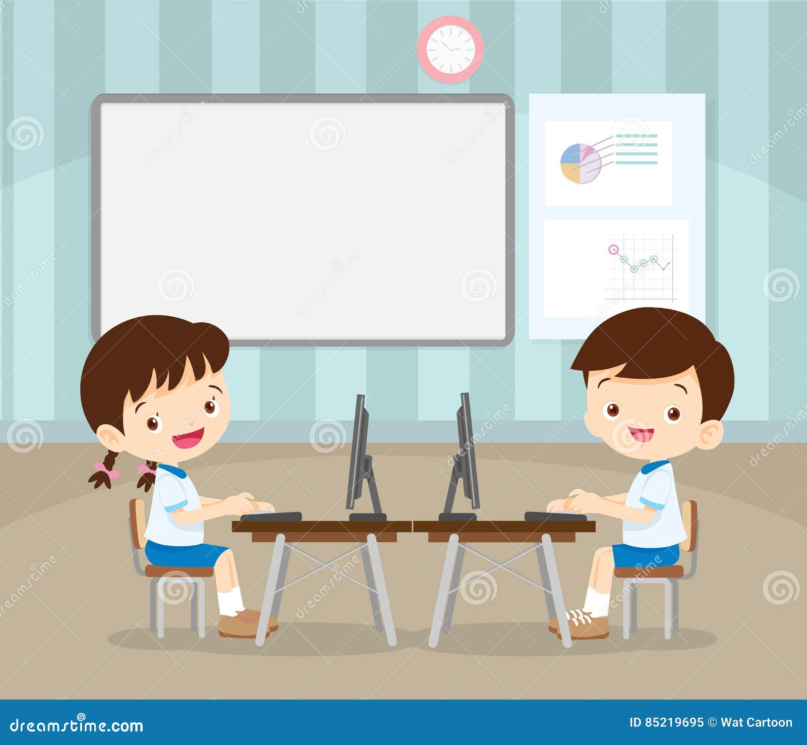 Students Learning with Computer Stock Vector - Illustration of playing ...