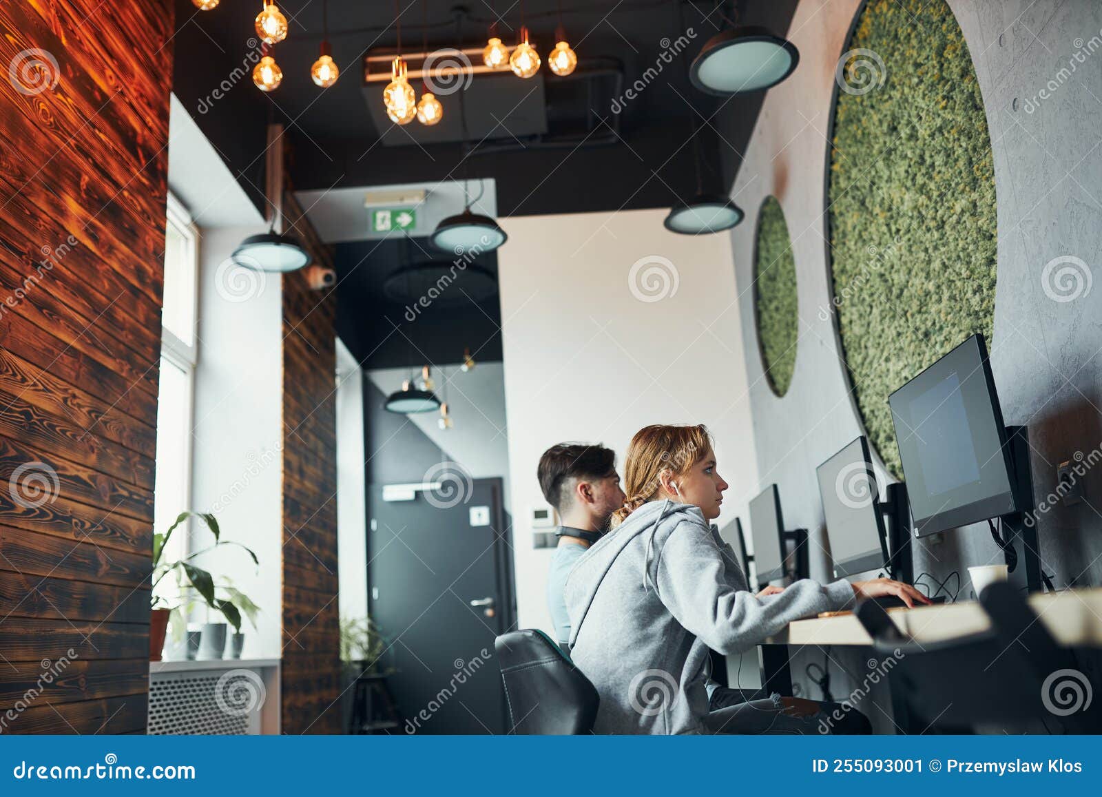 Students Learning in Computer Classroom. Young Man Preparing for Test ...