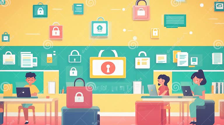 Students Learning Cyber Security in Classroom with Locked Folders and Files Stock Image - Image ...