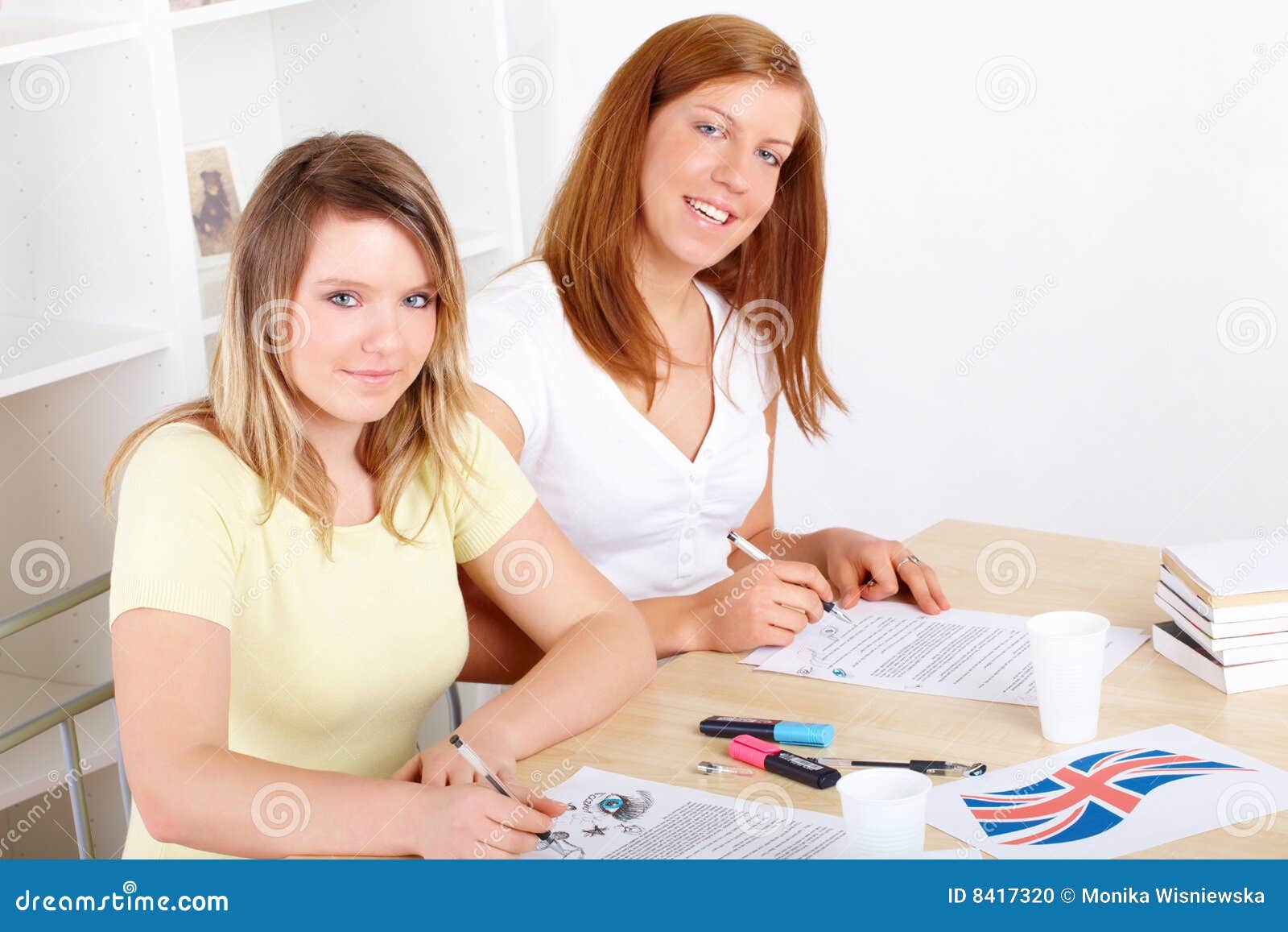 Students learning at desk stock photo. Image of female - 8417320