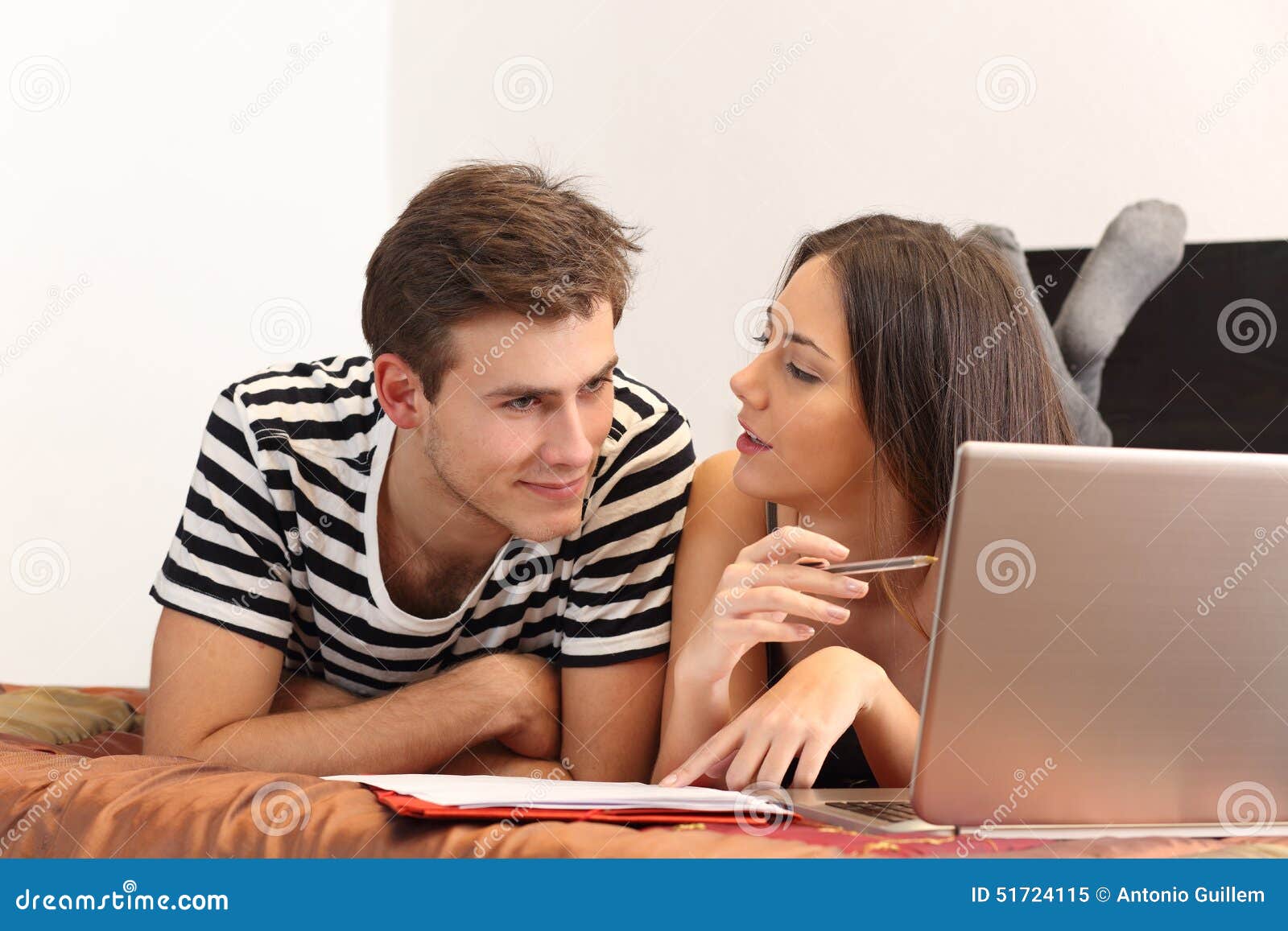 Students Learning at Home with a Laptop and Notes Stock Image - Image ...