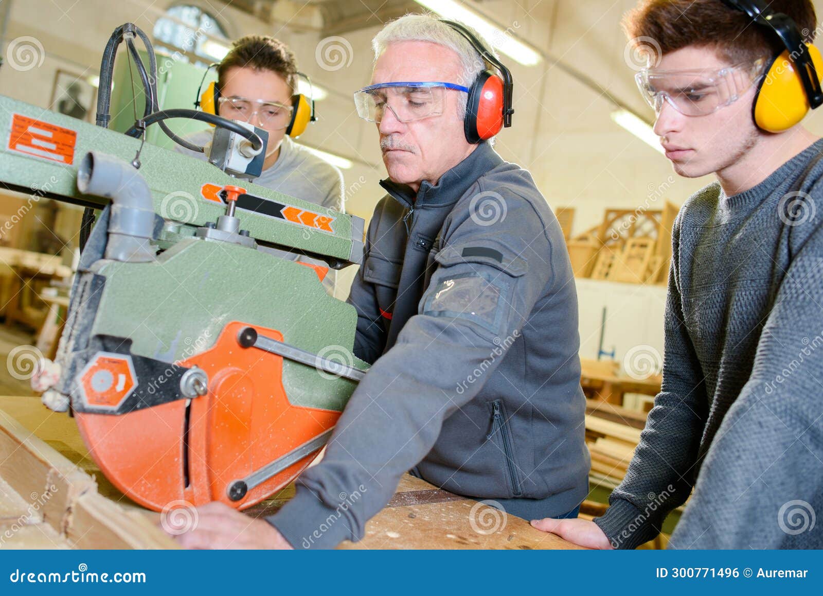 Students Learning How To Use Large Circular Saw Stock Photo - Image of ...