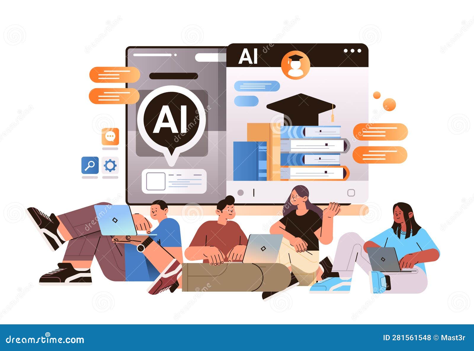 Students Learning Online in Computer App with Ai Helper Bot Education ...