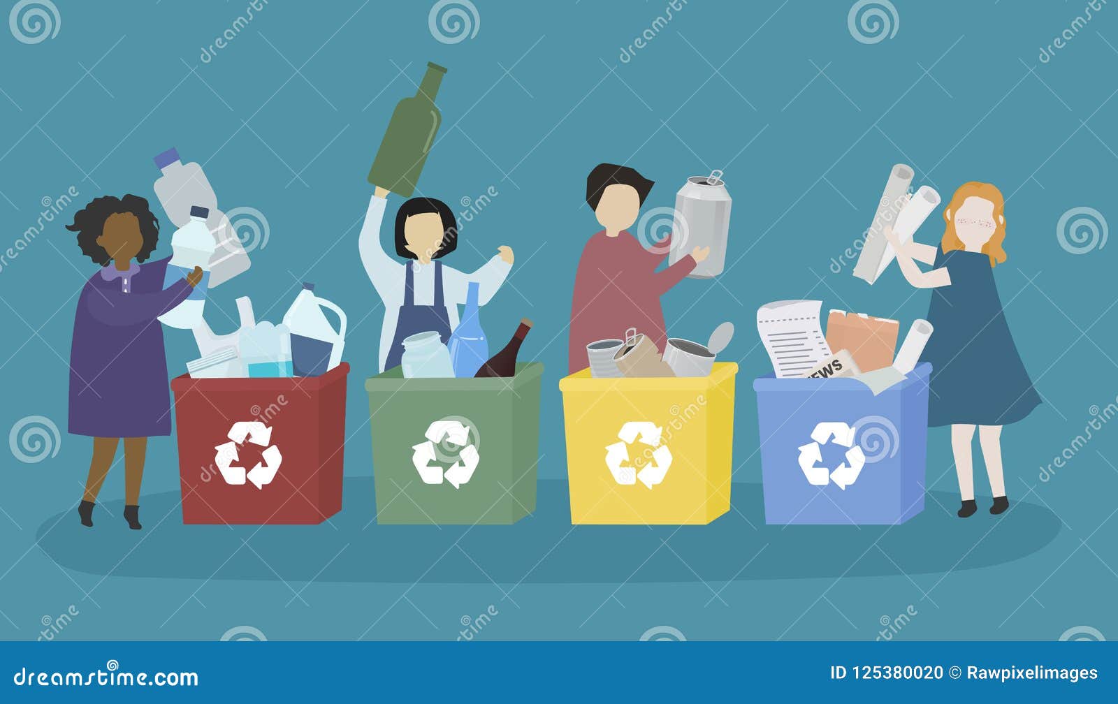 Students Learning About Various Recyclable Materials Cartoon Vector ...