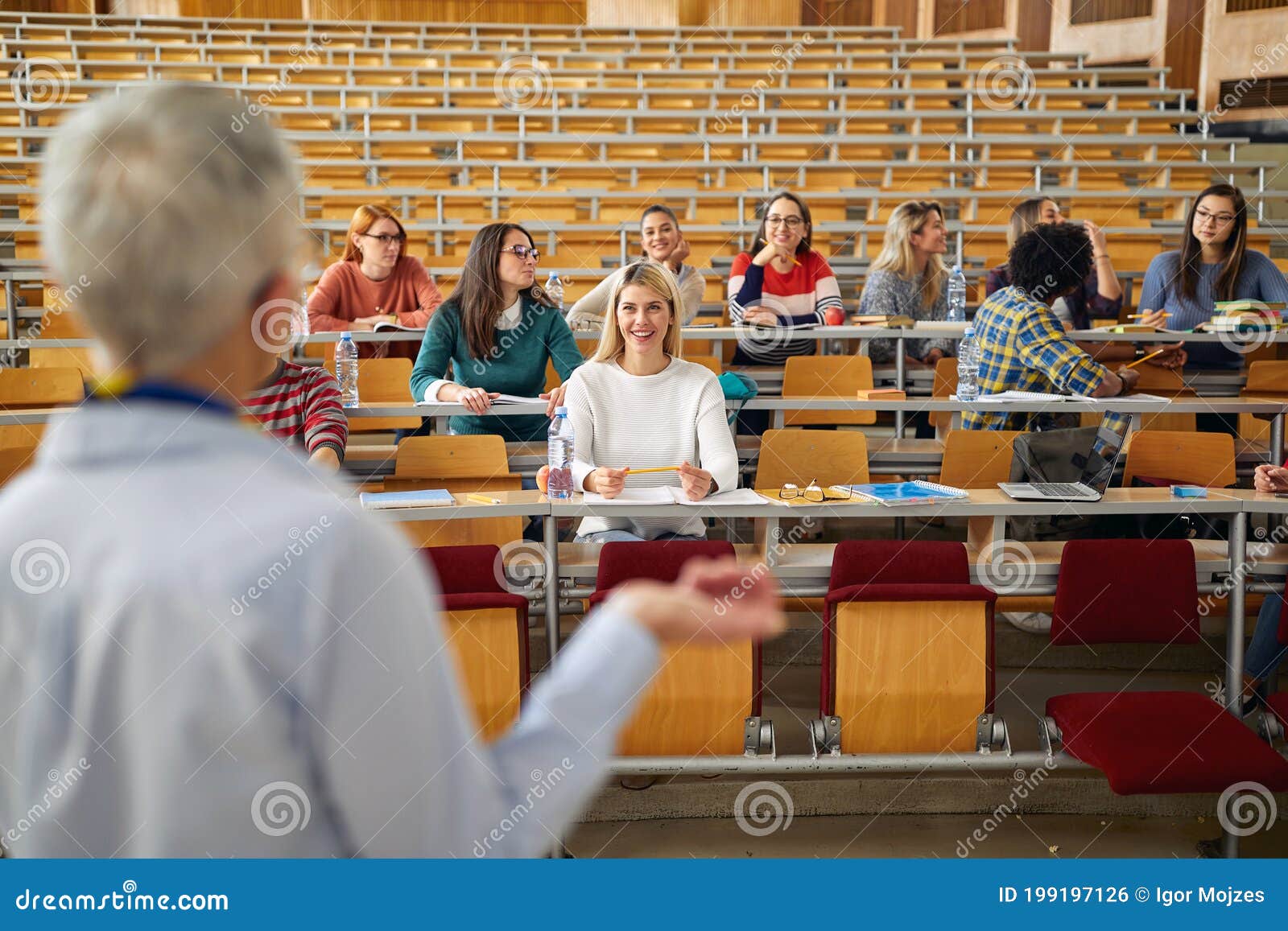 Students at the Lecture in Amphitheater. Smart Young People Study at ...