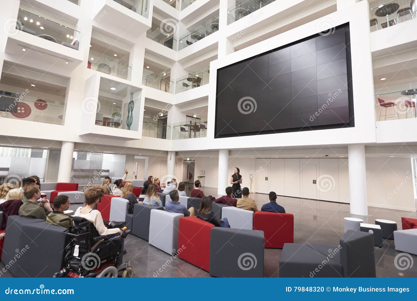 Students at a Lecture in the Atrium of a Modern University Stock Photo ...
