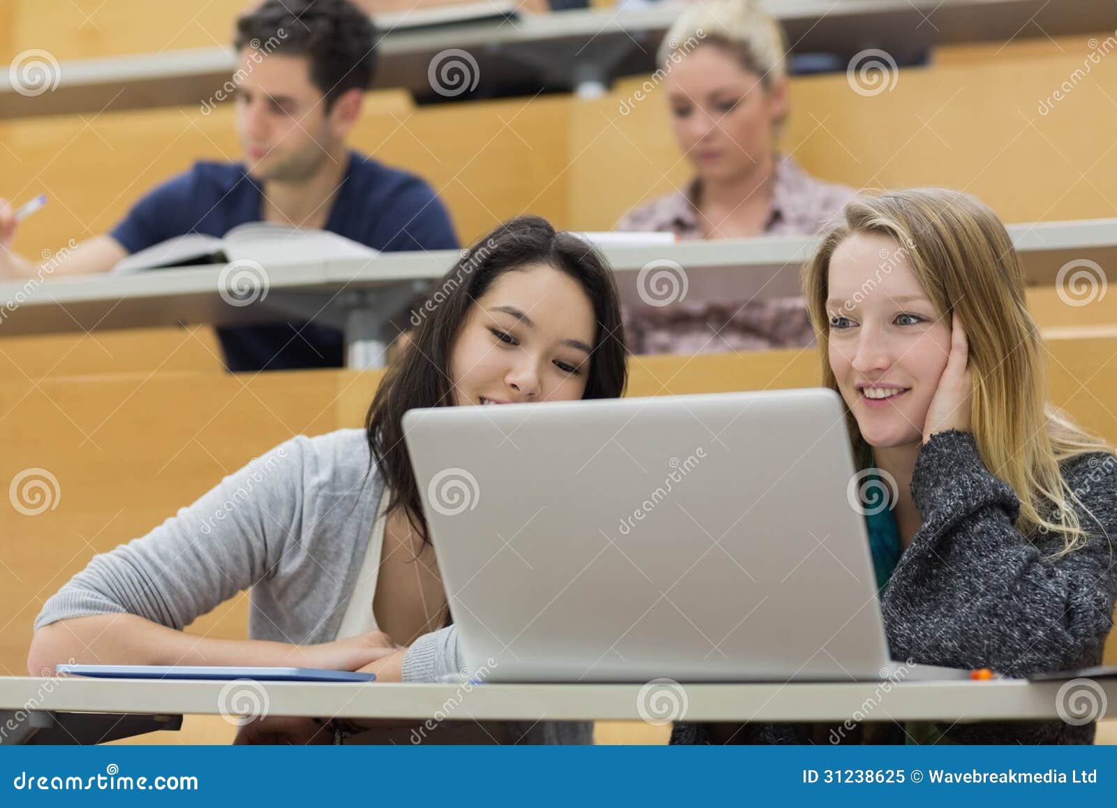 Students in a Lecture Hall with a Laptop Stock Image - Image of ...