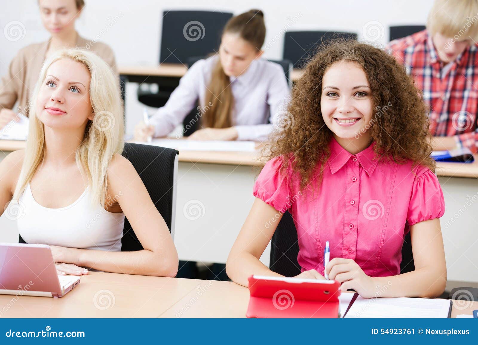 Students at lesson stock image. Image of laptop, listen - 54923761