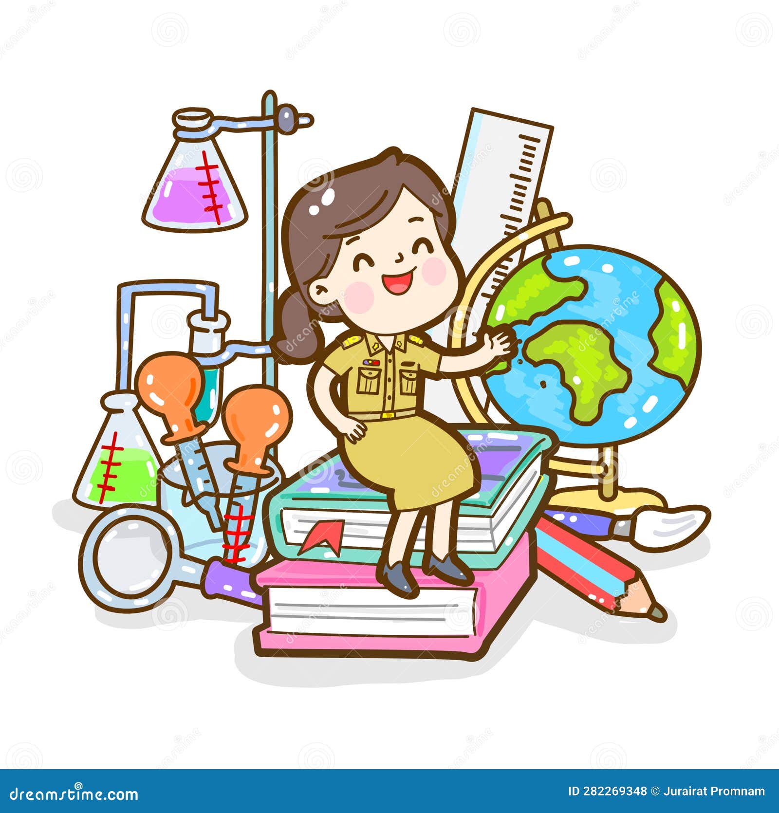 Thai Teacher in Library Room Character. Stock Illustration ...