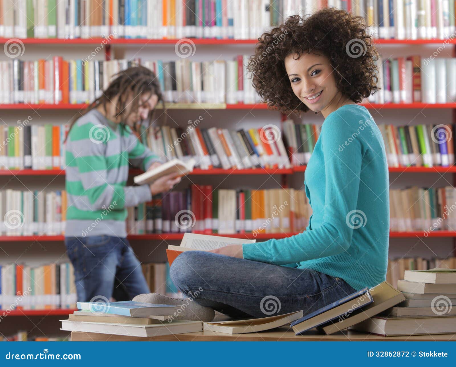 Students in a library stock photo. Image of real, young - 32862872
