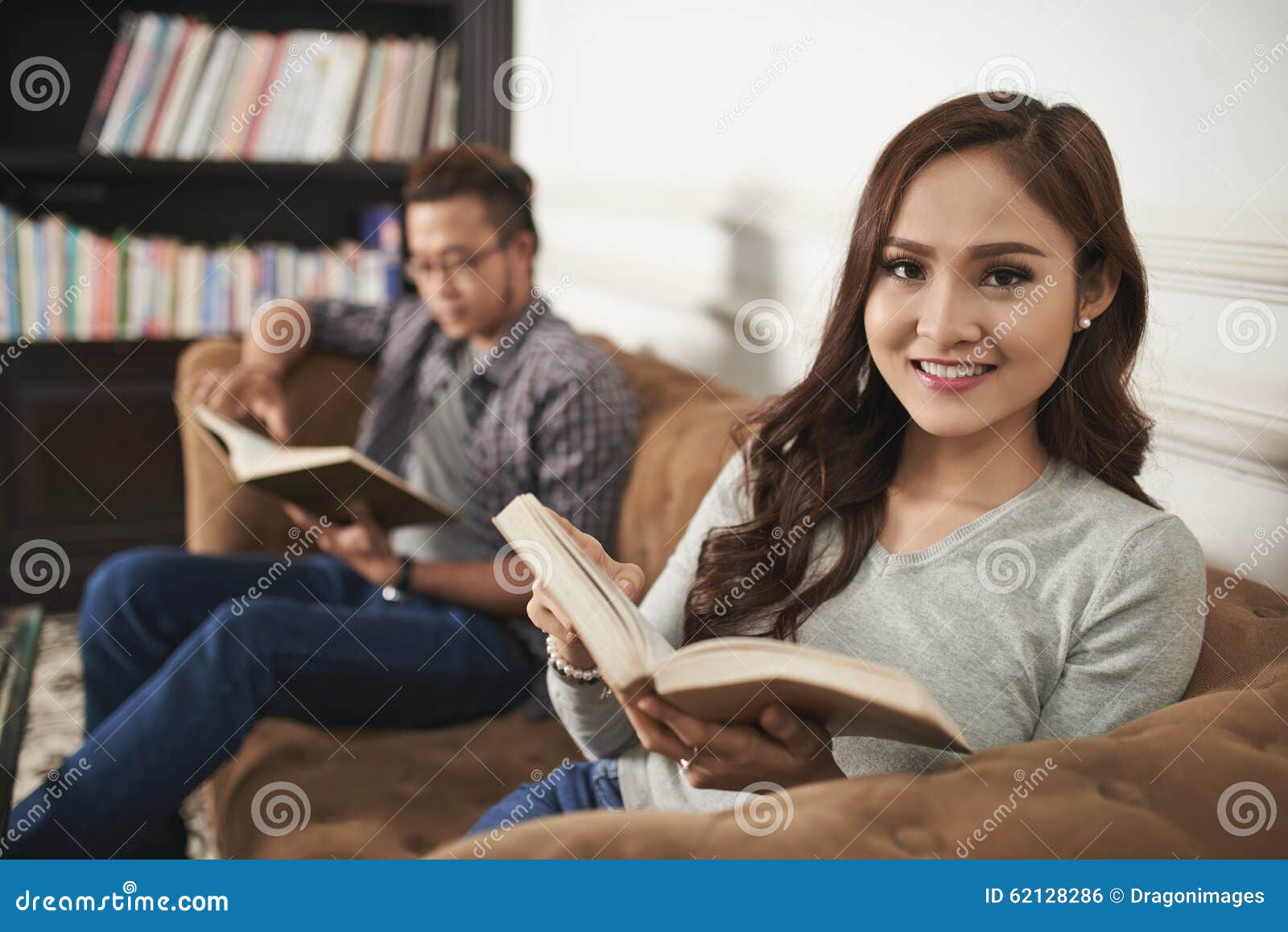 Students in library stock photo. Image of education, sofa - 62128286