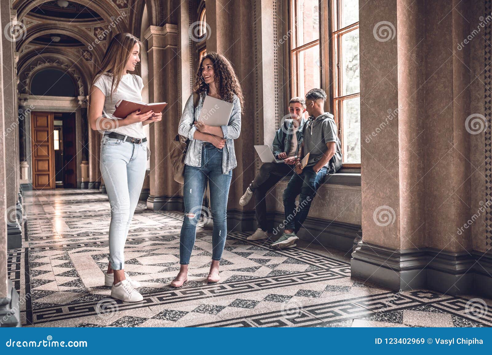 Students Life!Group of Beautiful Students Standing Together and Stock ...