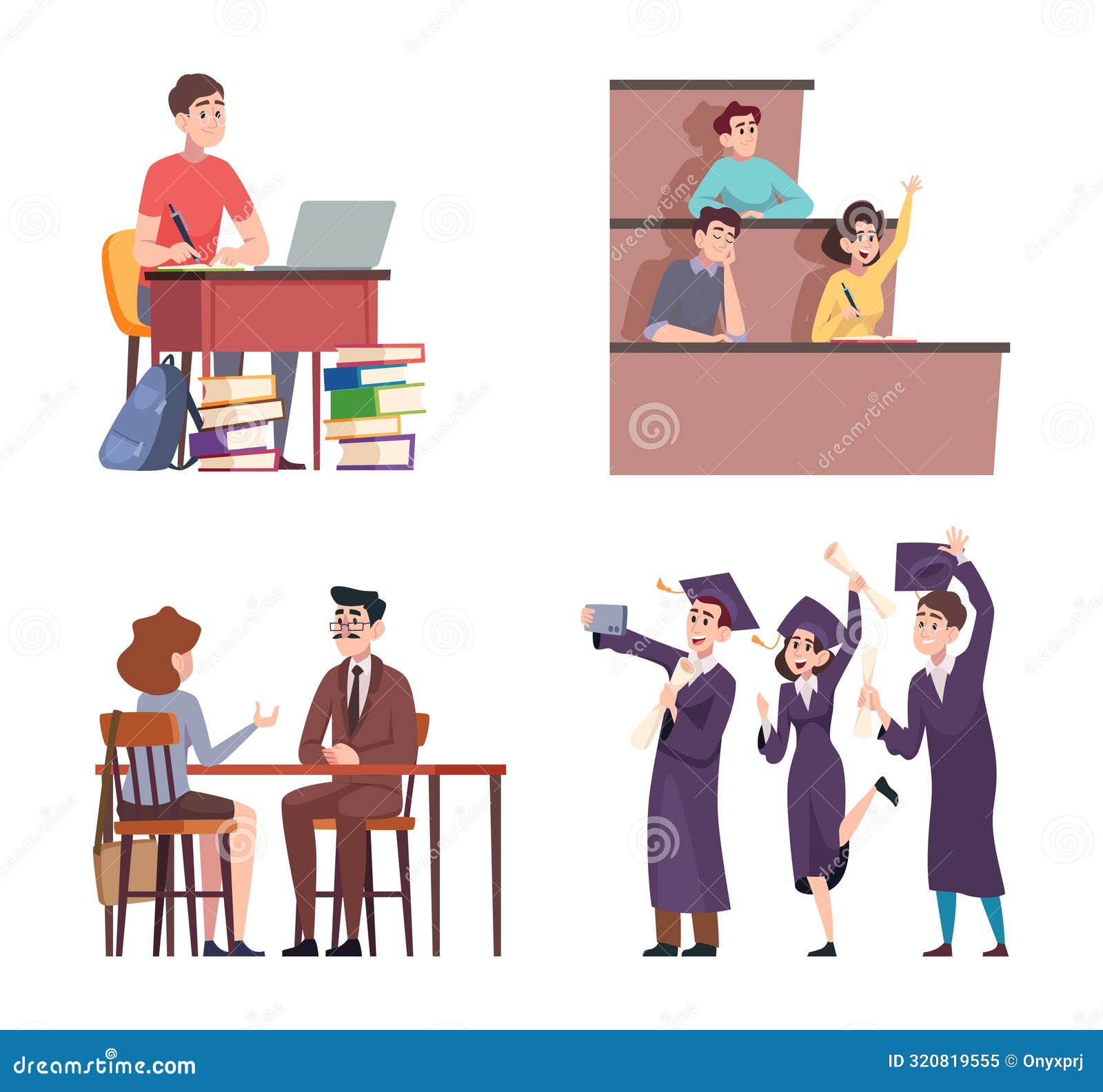 Exam Classroom Full Of Students Writing A Test Cartoon Vector ...