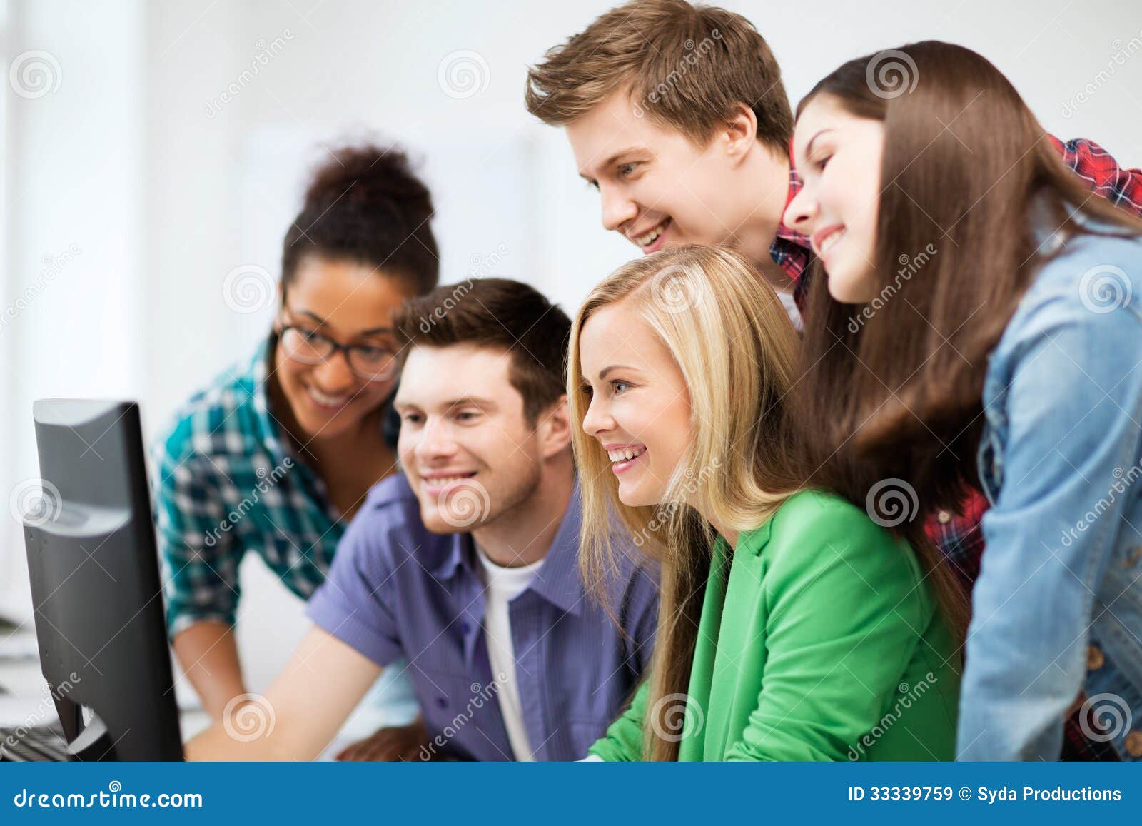 Students Looking at Computer Monitor at School Stock Image - Image of ...