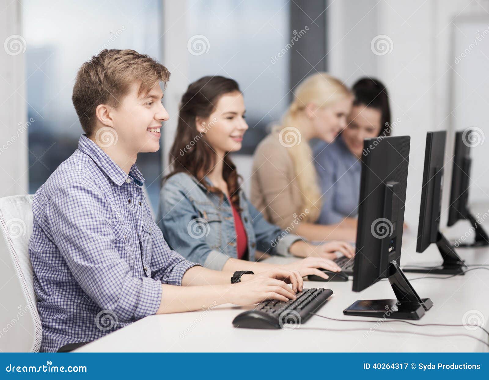 Students Looking at Computer Monitor at School Stock Image - Image of ...