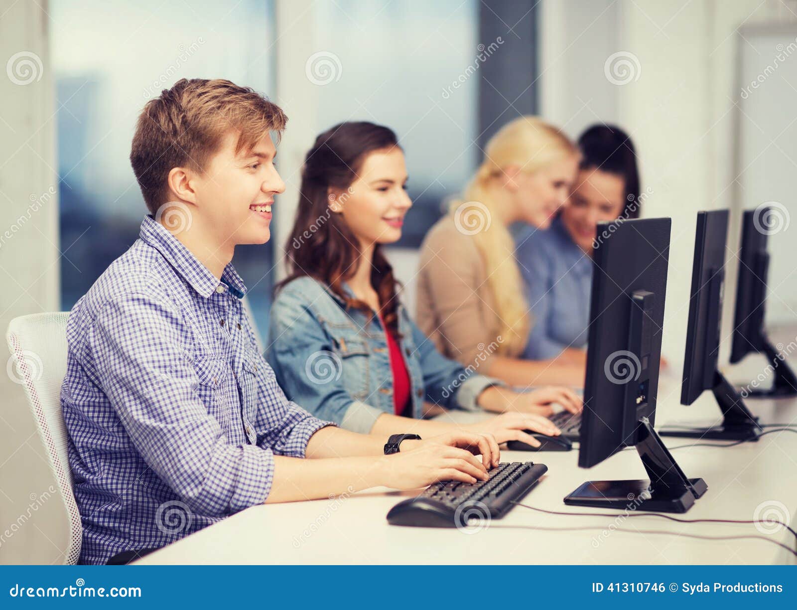 Students Looking at Computer Monitor at School Stock Photo - Image of ...