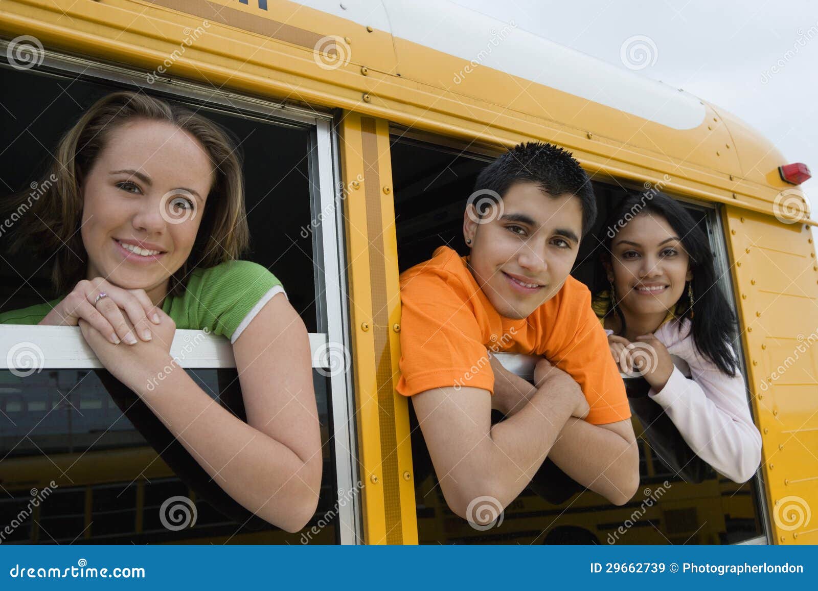 Students Looking Out of School Bus Window Stock Image - Image of high ...