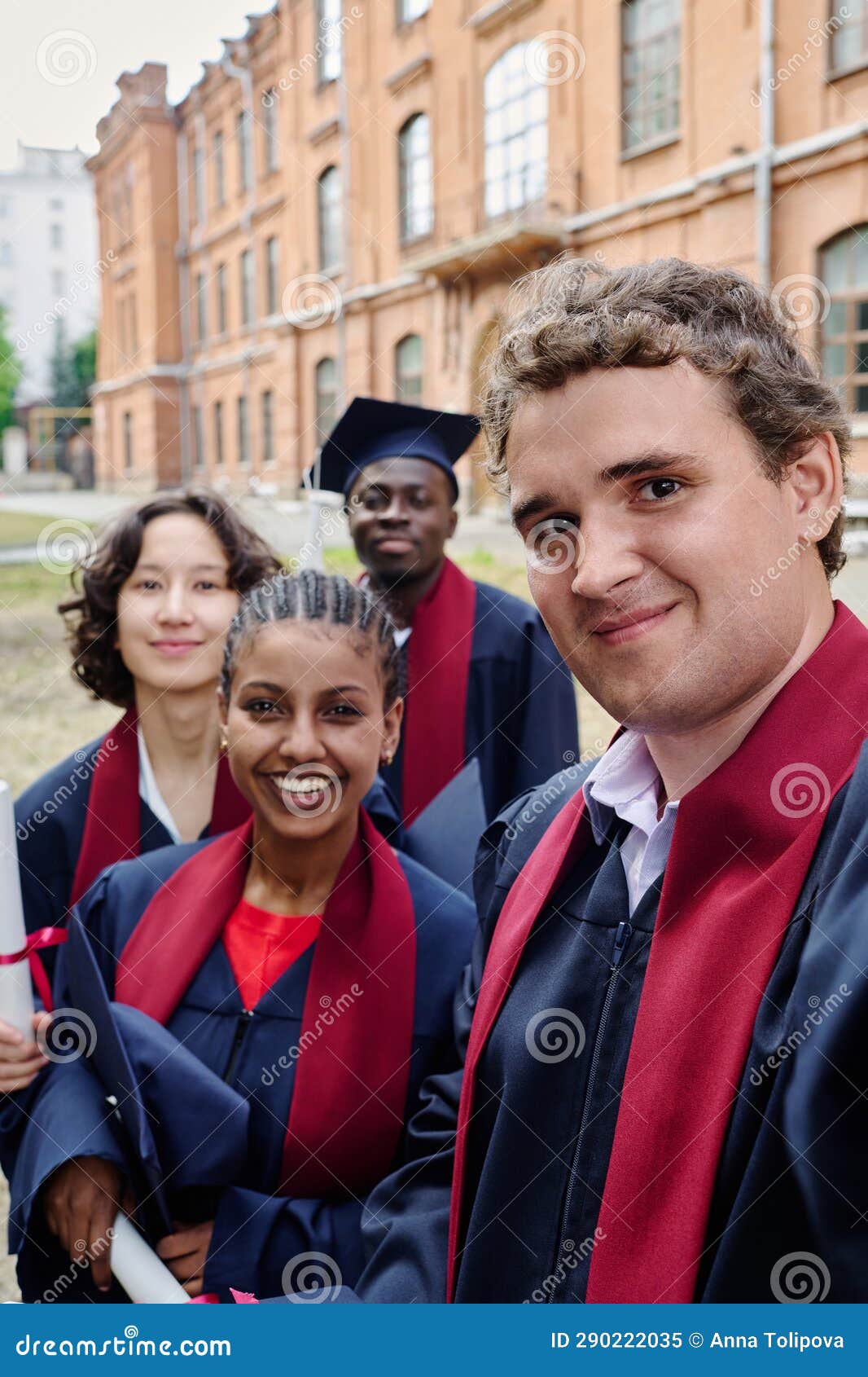 Students Making Selfie Portrait Outdoors Stock Image - Image of ...