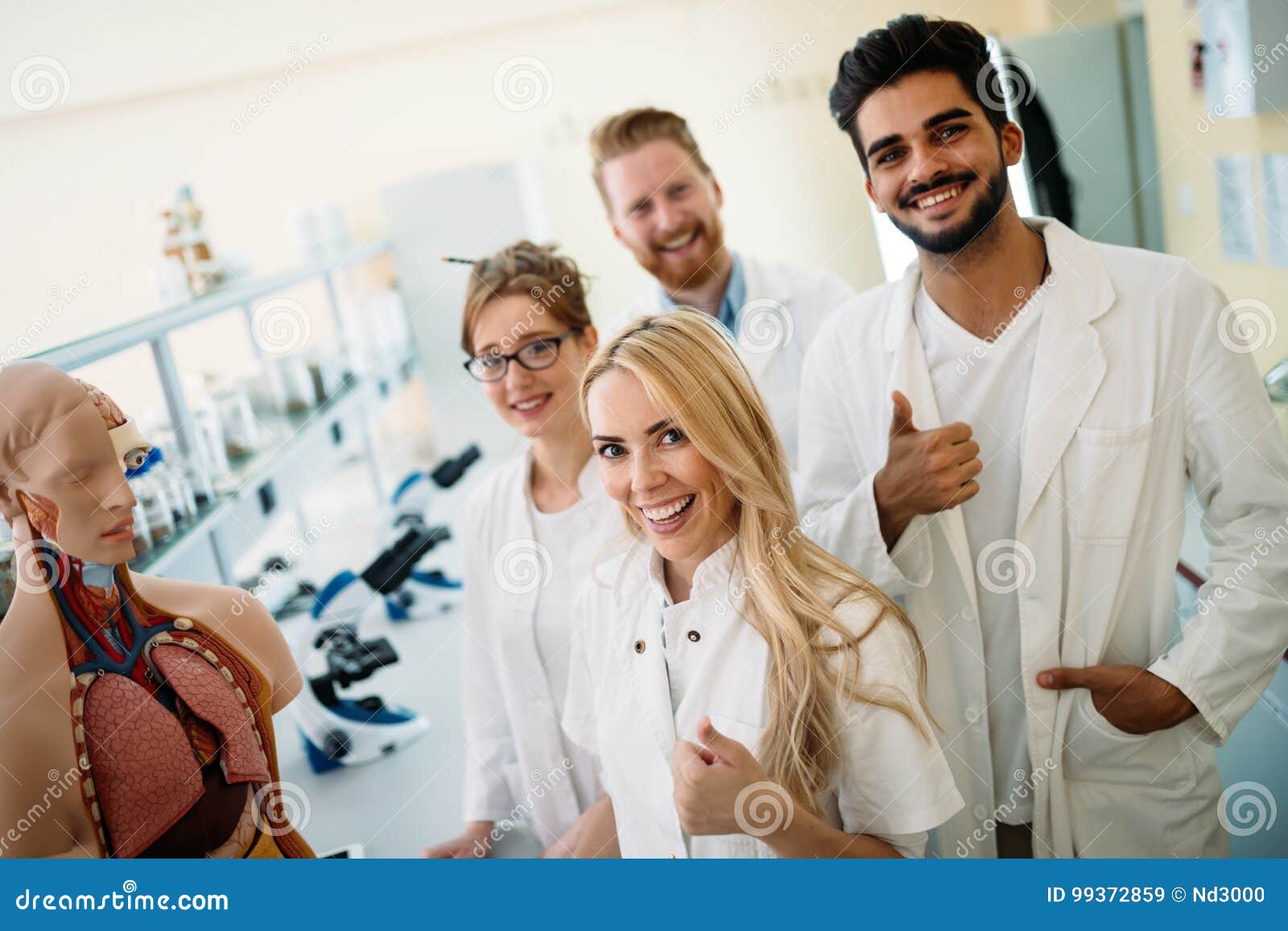 Students of Medicine Examining Anatomical Model in Classroom Stock ...