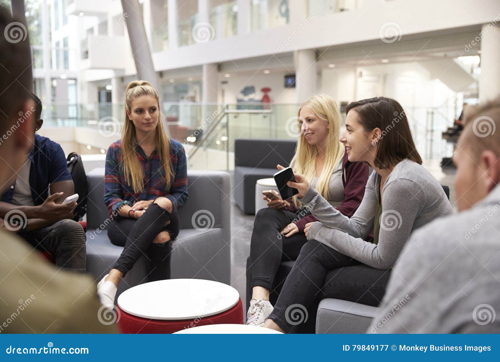 Students Meeting in the Foyer of Modern University Building Stock Image ...