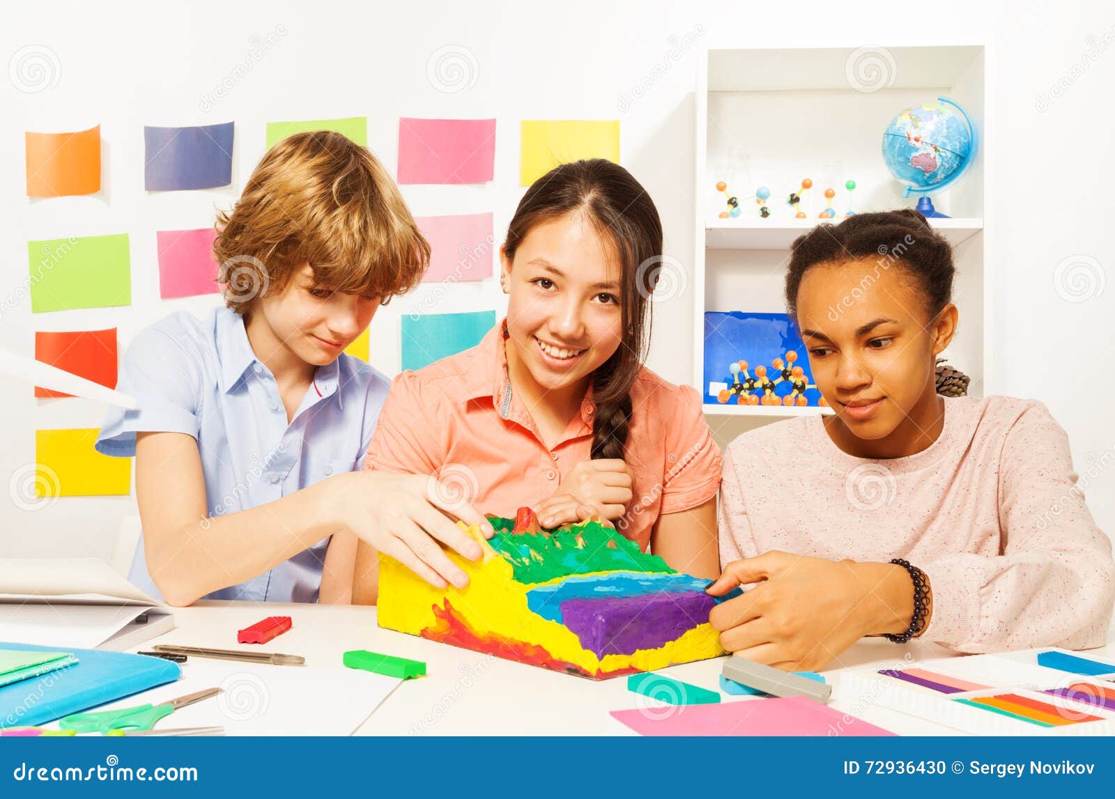Students Modeling Surface Relief with Plasticine Stock Photo - Image of ...