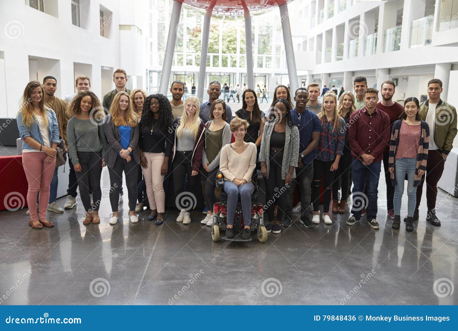 Students in Modern University Building, Large Group Portrait Stock ...