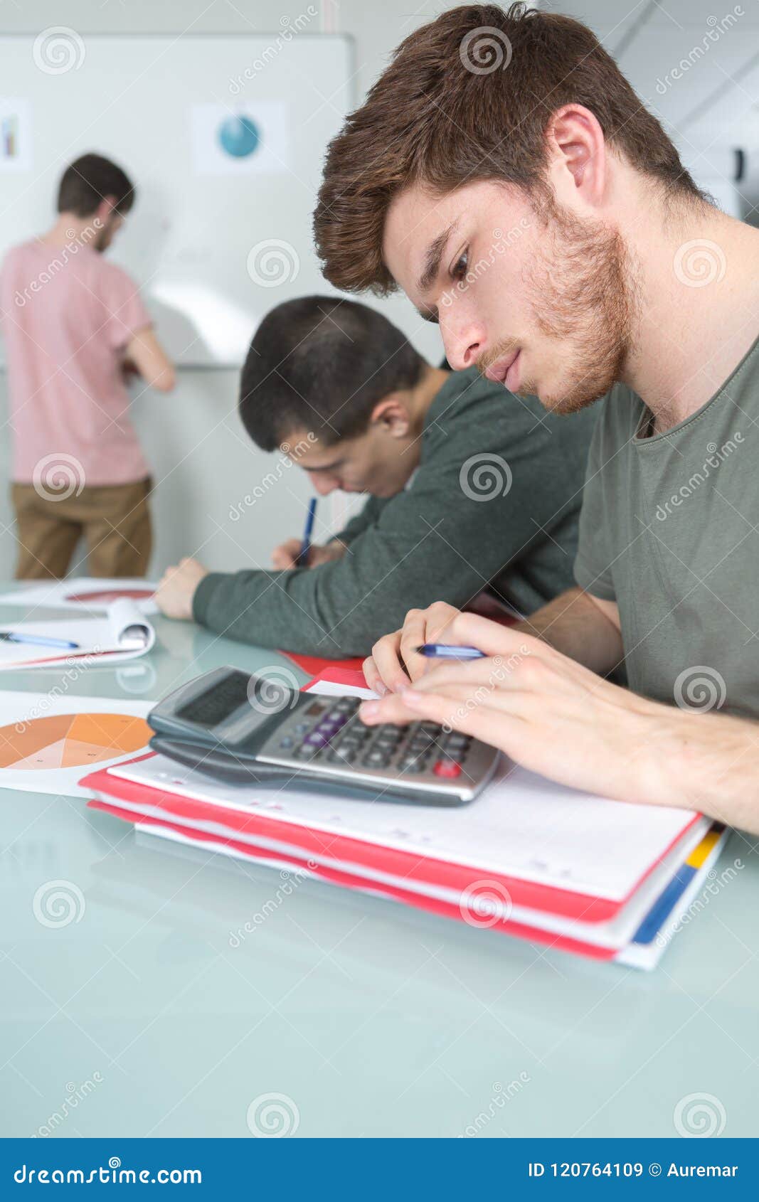 Students with Notebook and Calculator at School Stock Image - Image of ...