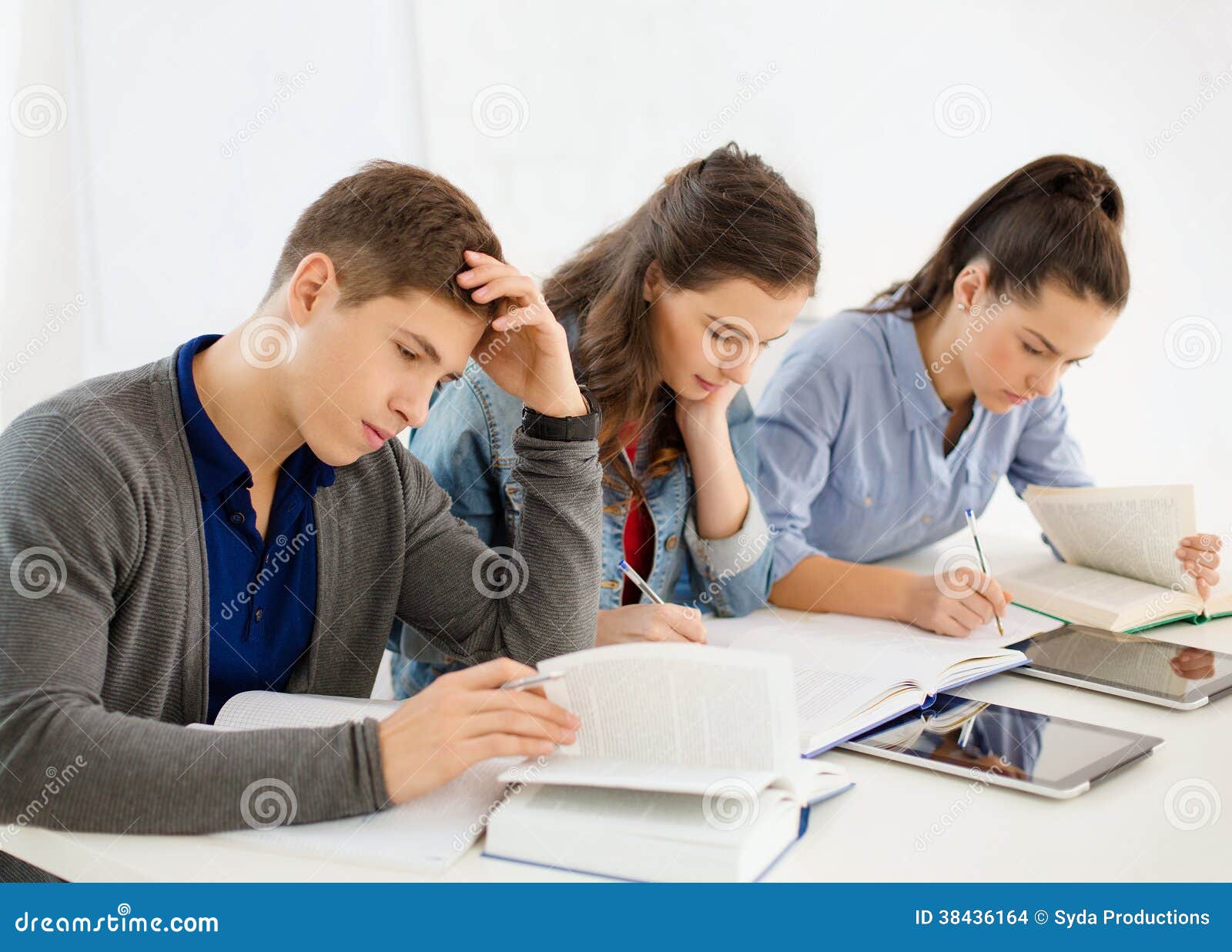 Students with Notebooks and Tablet Pc at School Stock Photo - Image of ...