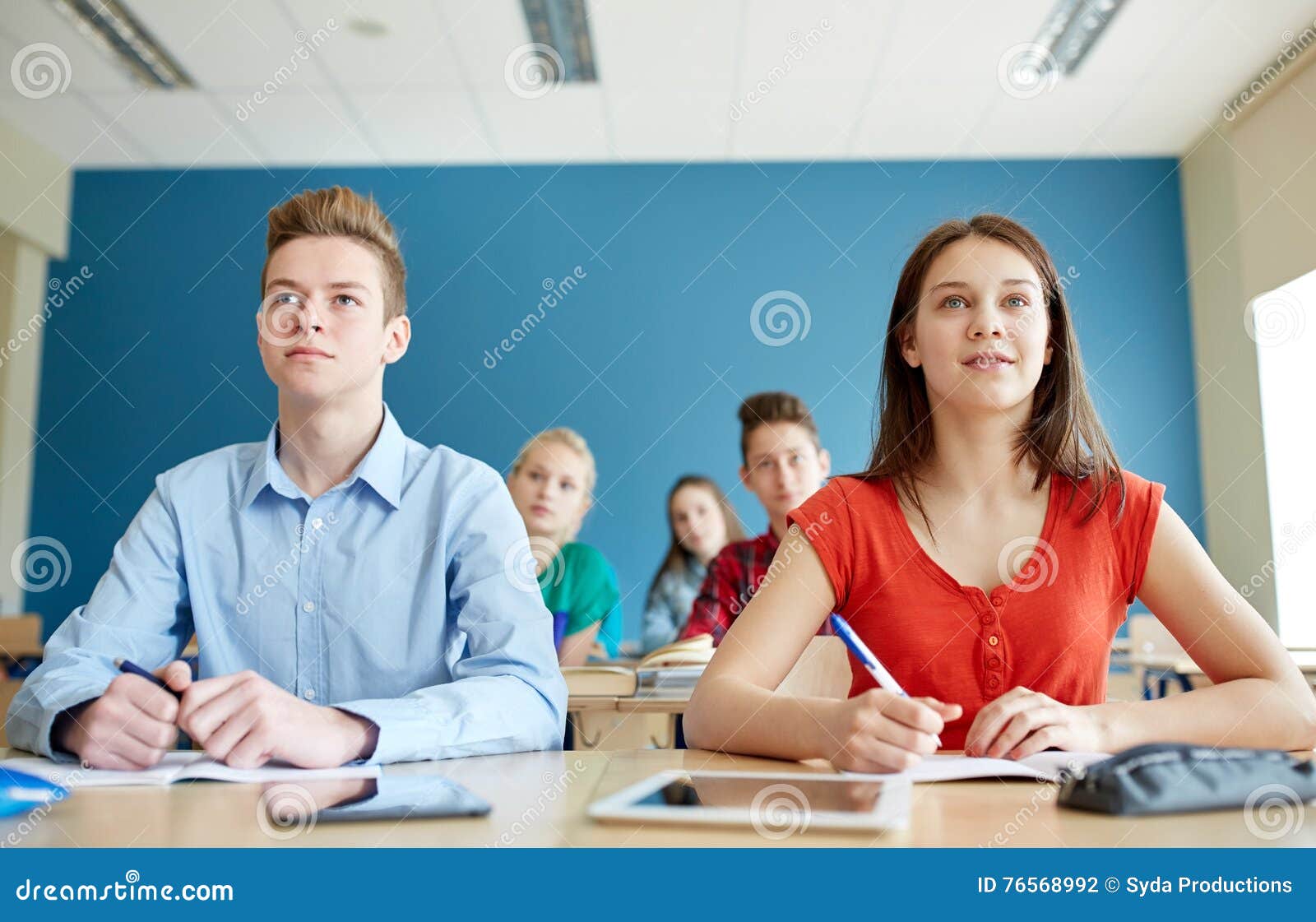 Students with Notebooks and Tablet Pc at School Stock Photo - Image of ...